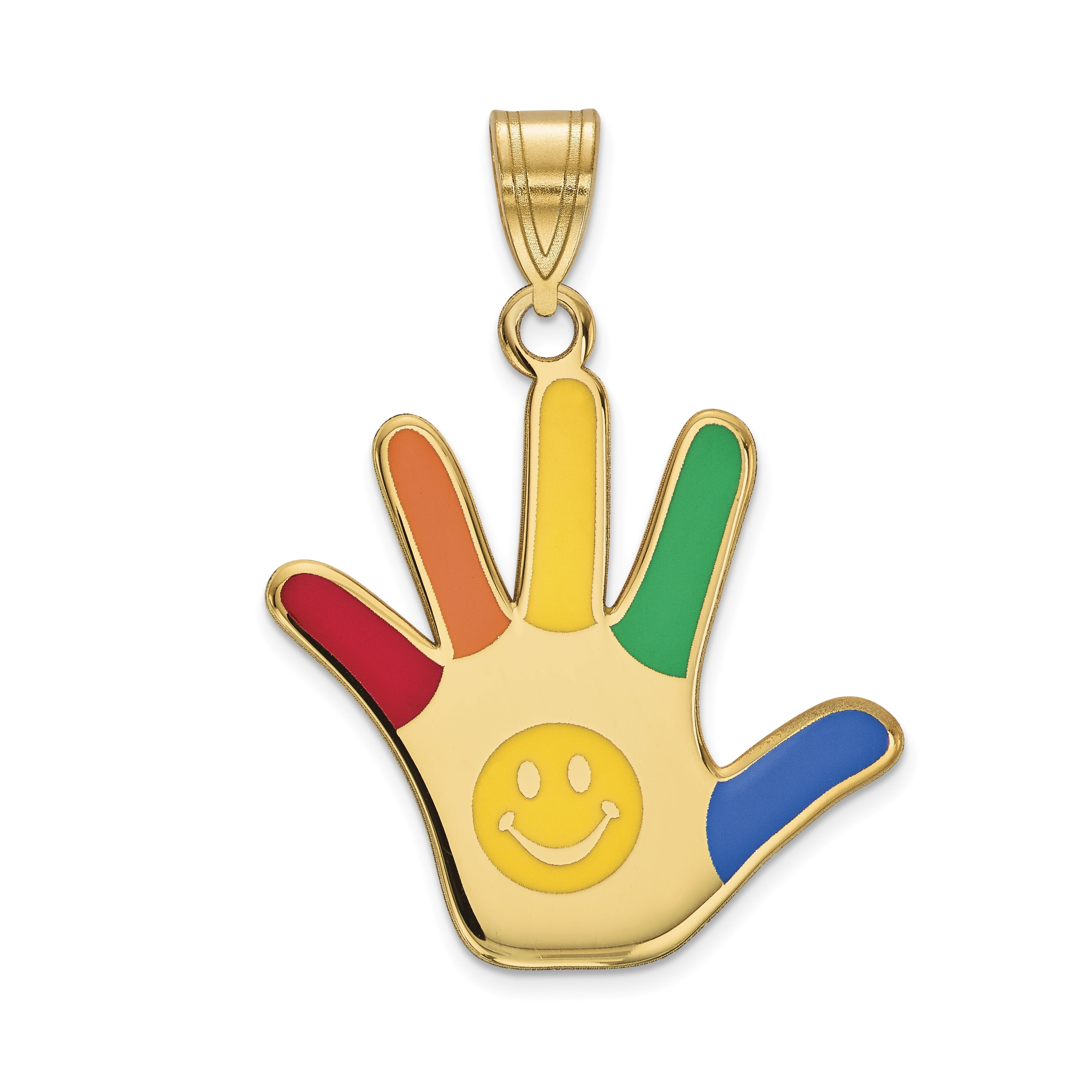 14k Yellow Gold Enameled Autism w/Smiley Face Handprint Pendant Charm ...