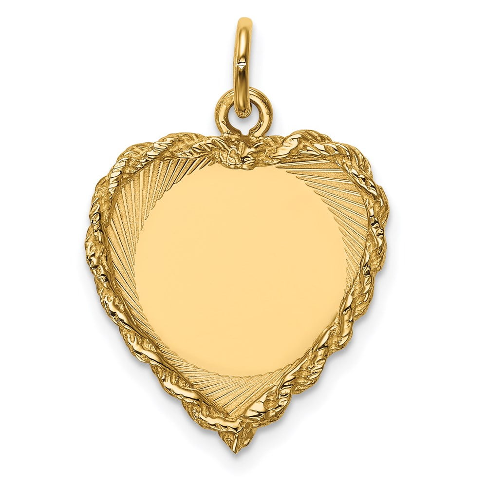 14k Yellow Gold Engraveable Heart with Rope Disc Charm Pendant Fine ...