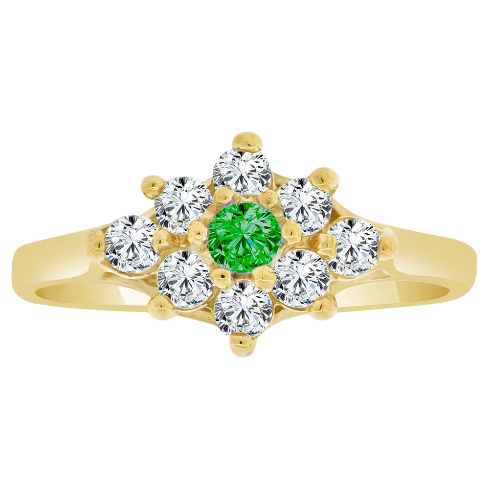 14k Yellow Gold, Fancy Small Cluster Ring Cut Green CZ May Synthetic ...