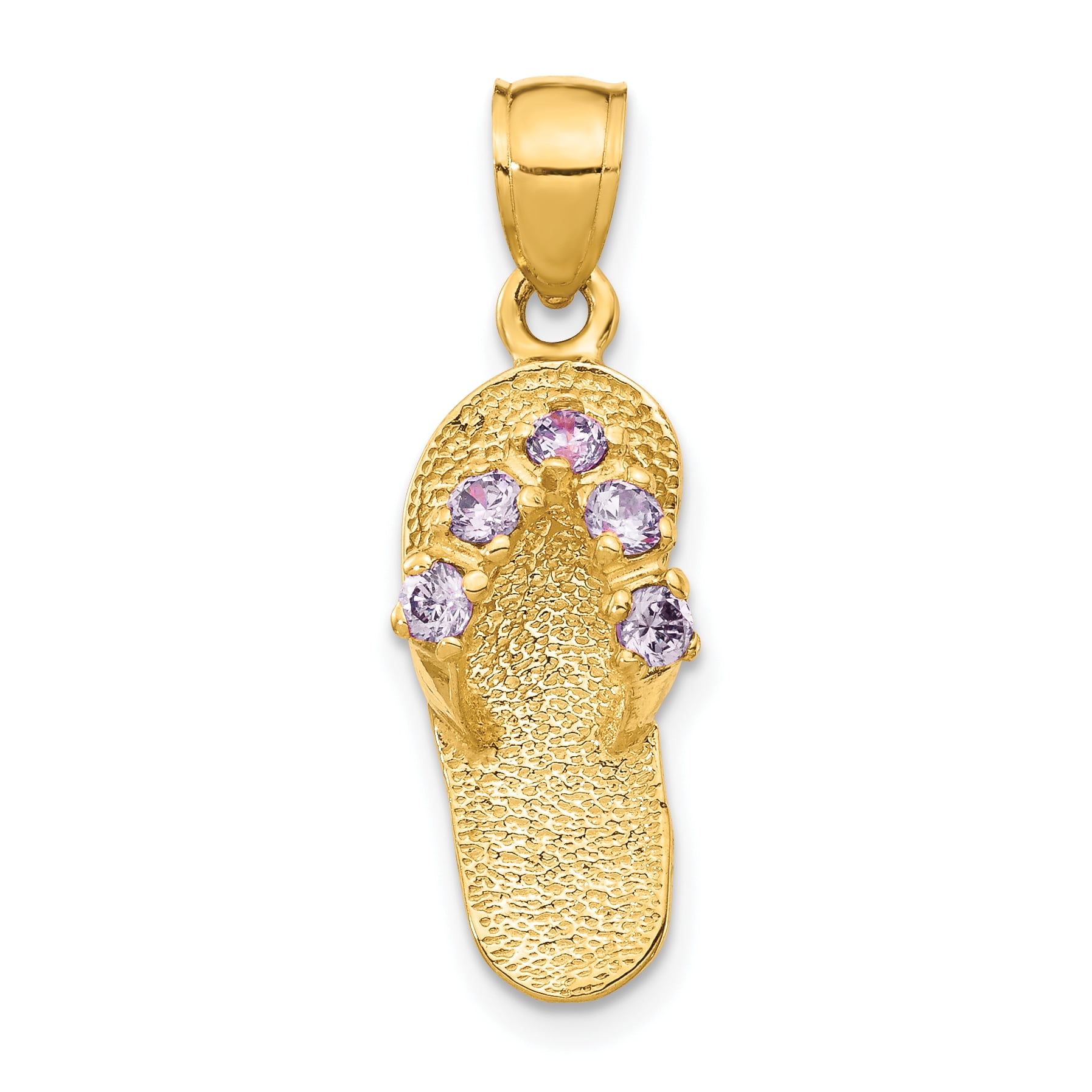 14k Yellow Gold February CZ Birthstone Single Flip Flop Sandal Pendant ...