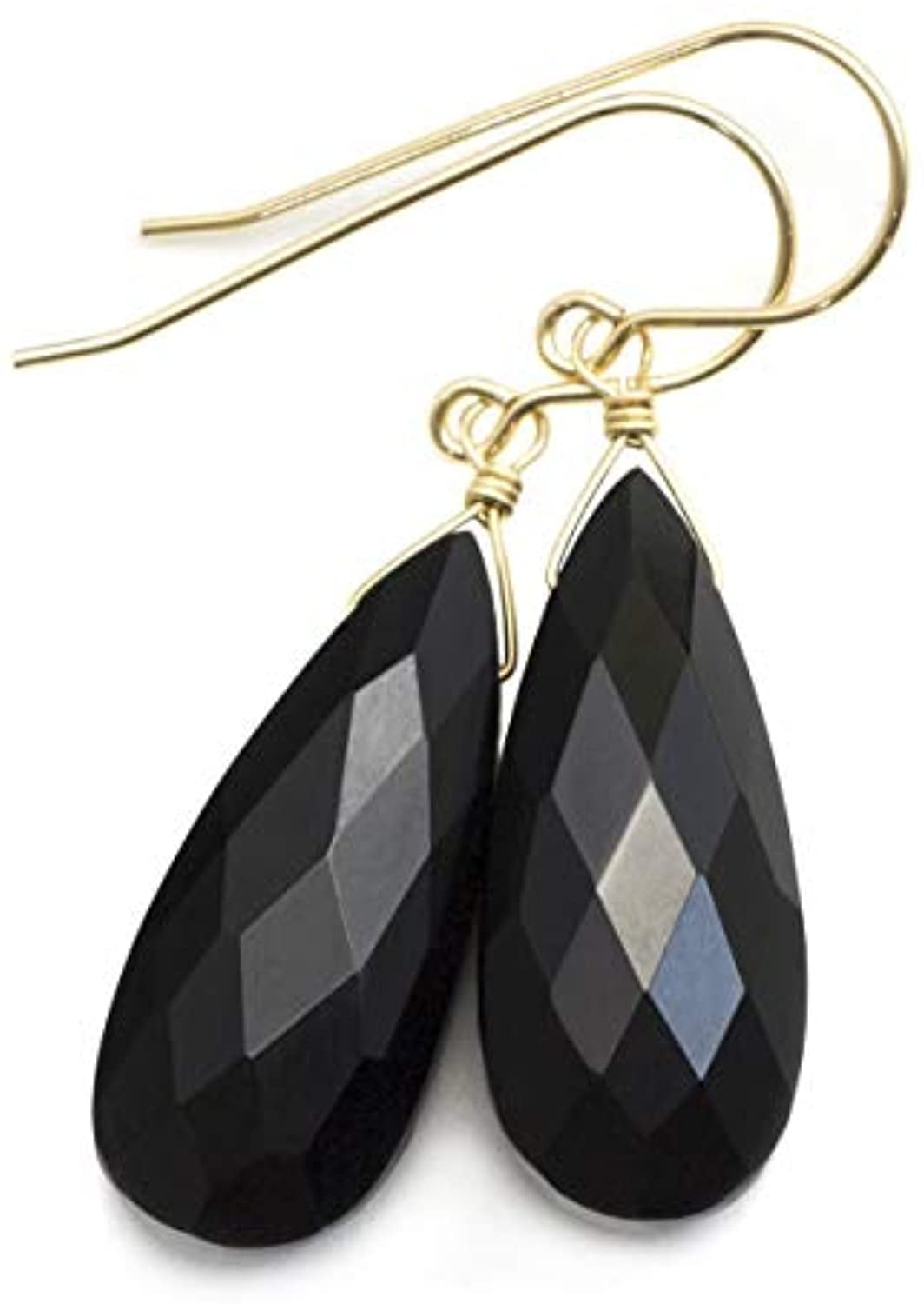 14k Yellow Gold Filled Black Onyx Earrings Faceted Long Simple Dangle ...