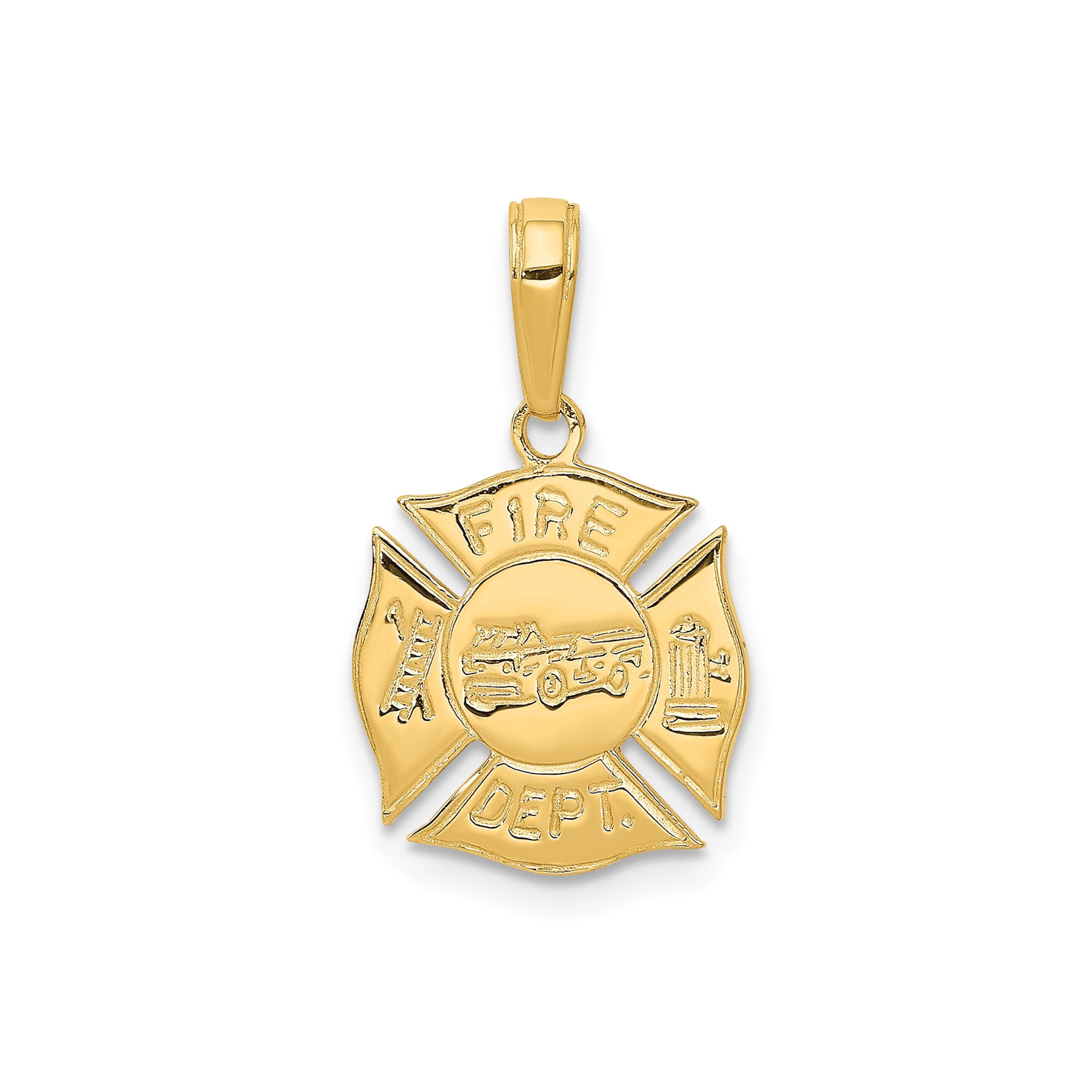 14k Yellow Gold Firefighter Pendant with Maltese Cross, Fire Truck ...