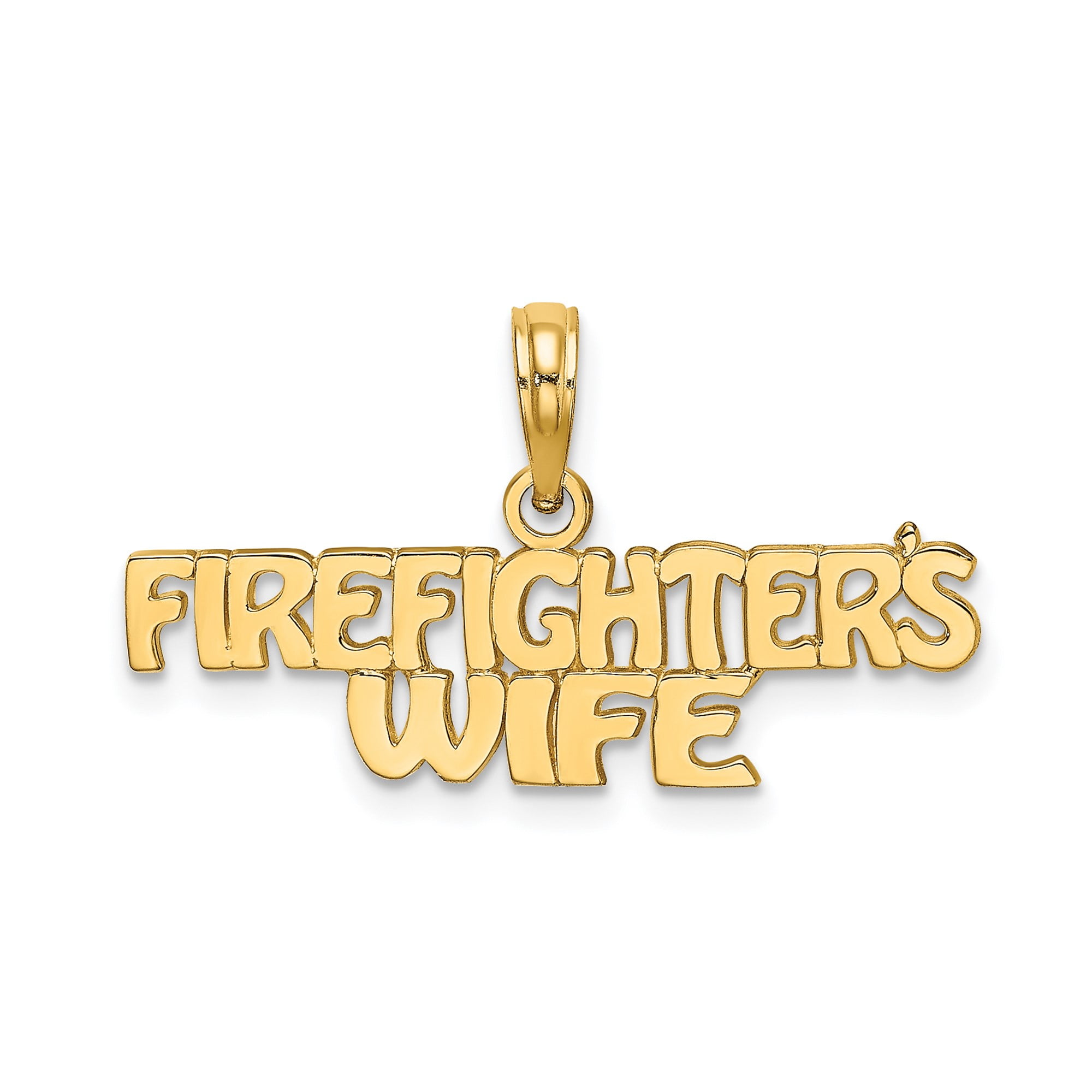 14k Yellow Gold Firefighter Wife Pendant for Women, Solid Gold Charm ...
