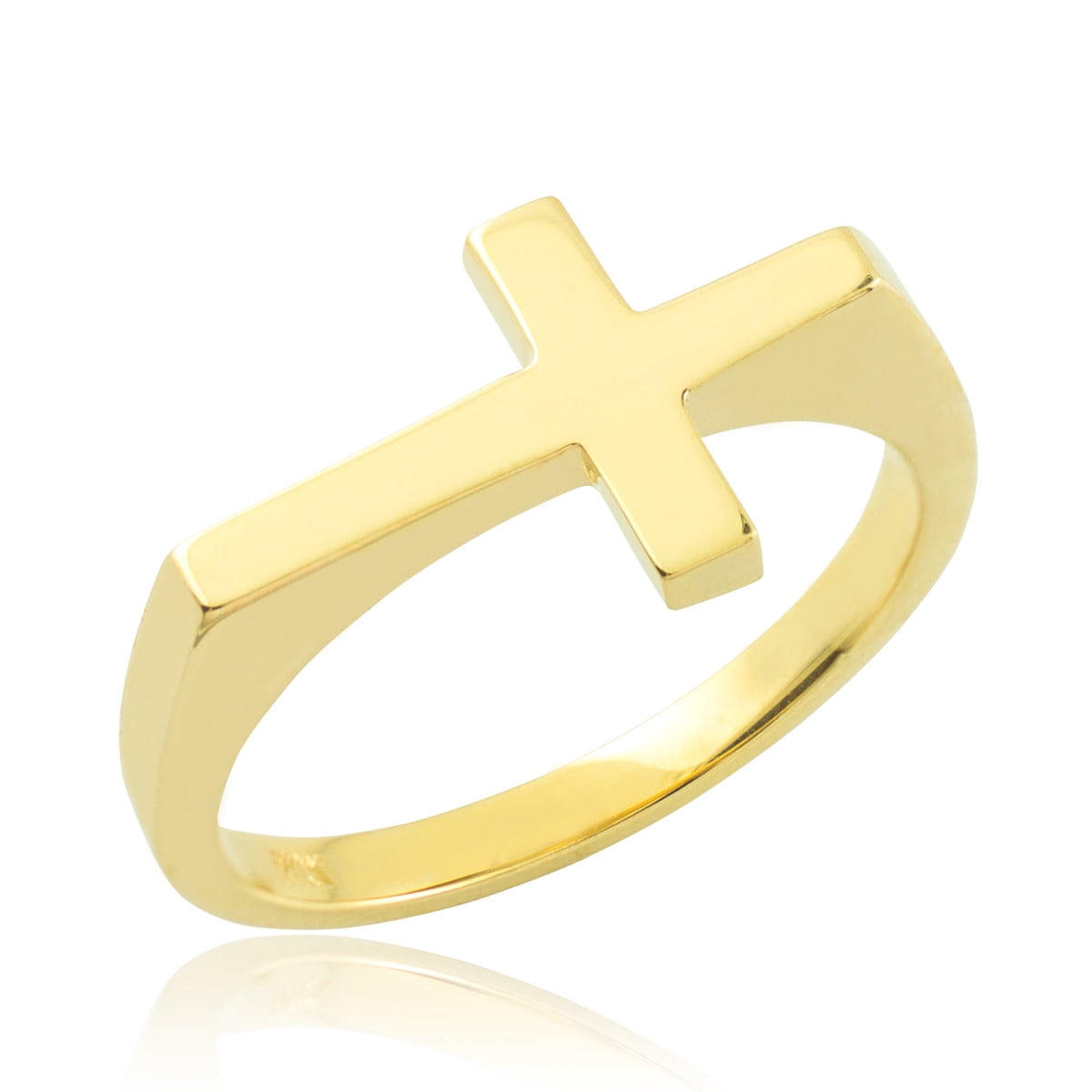 14k Yellow Gold Flat Top Sideways Cross Ring (Size 6.25) - Walmart.com