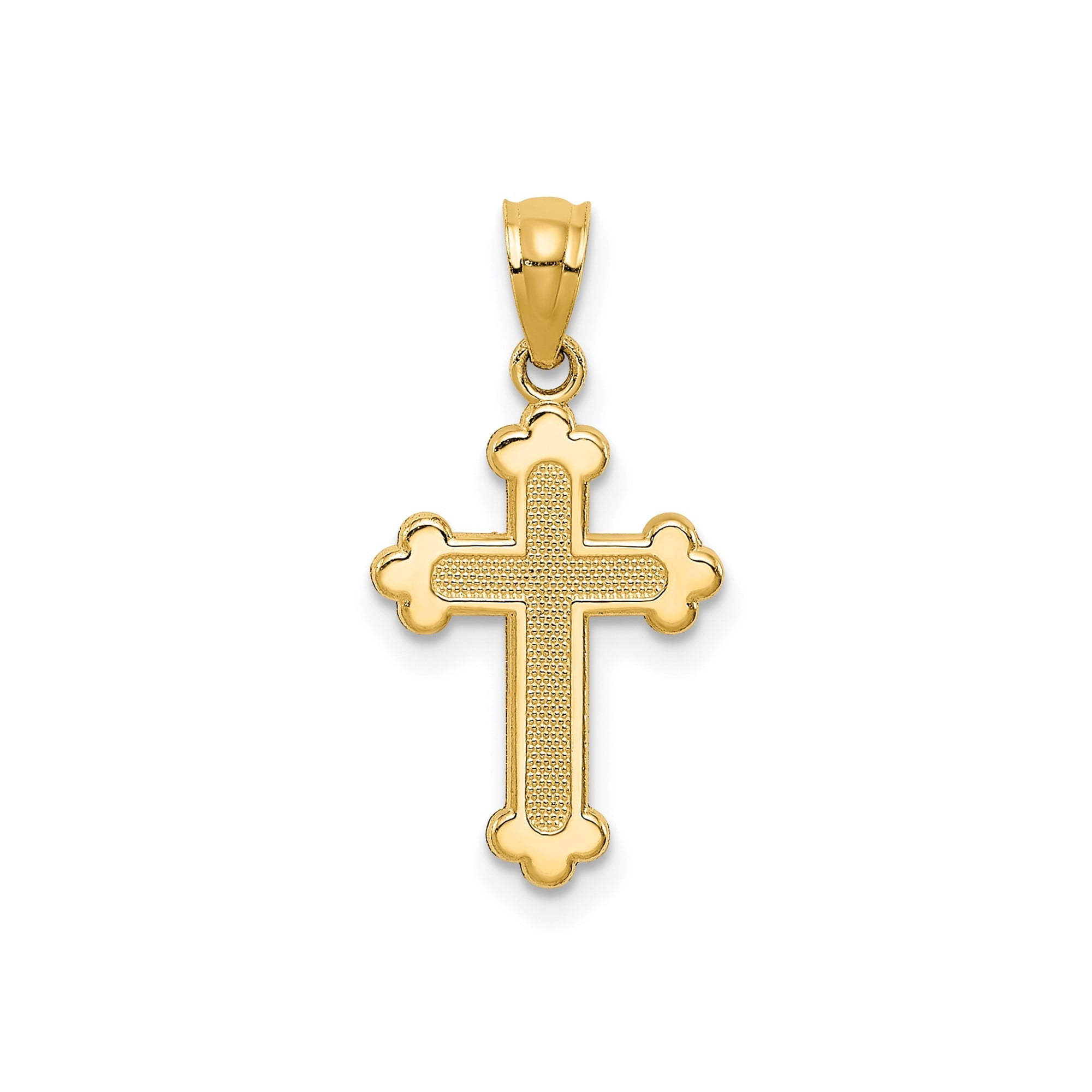 14k Yellow Gold Fleur de Lis Cross Pendant for Women or Unisex with Textured Inlay, Christian ...