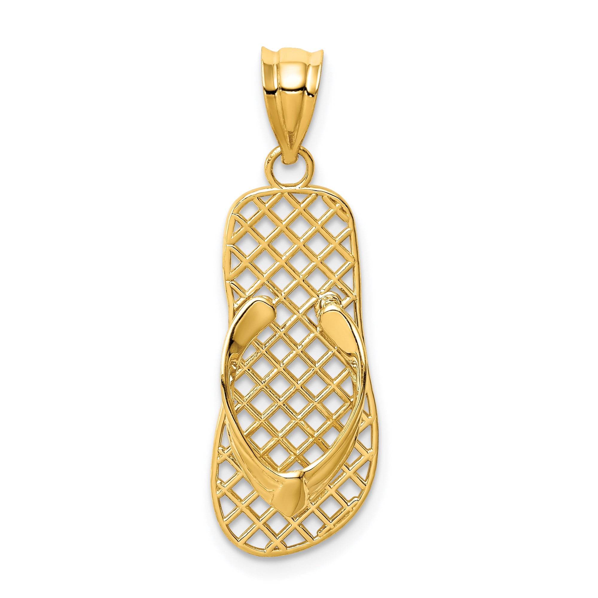 14k Yellow Gold Flip Flop Sandal Pendant with Lattice Design, Casual ...