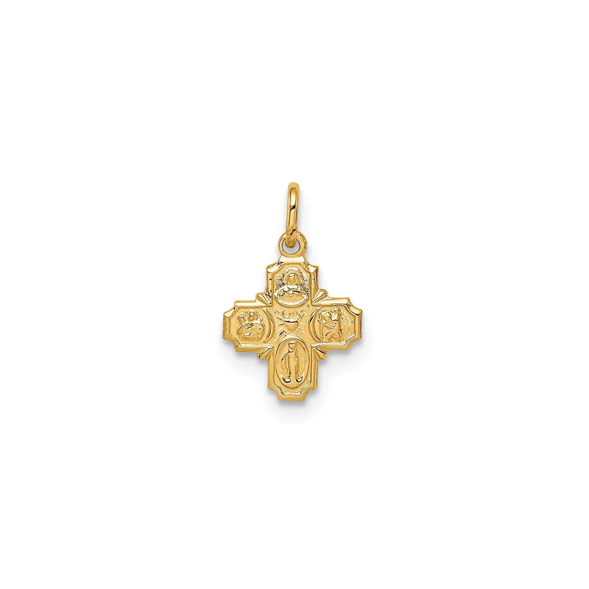 14k Yellow Gold Four-Way Cross Pendant with Sacred Heart, St Joseph, St ...