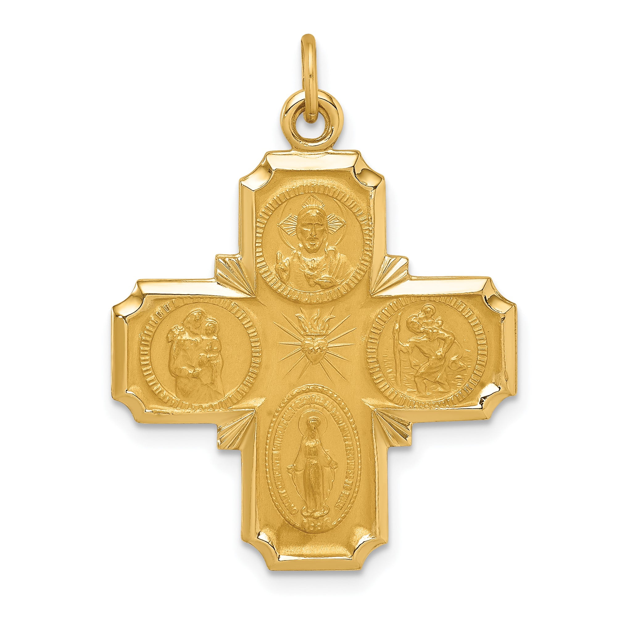 14K Yellow Gold 4-Way Medal Pendant, Polished and Satin Finish, 31 mm ...
