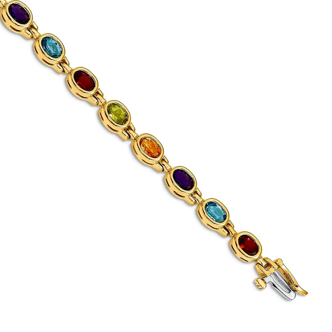 14k Yellow Gold Polished Box Catch Closure Gemstone Rainbow Bracelet 7 ...