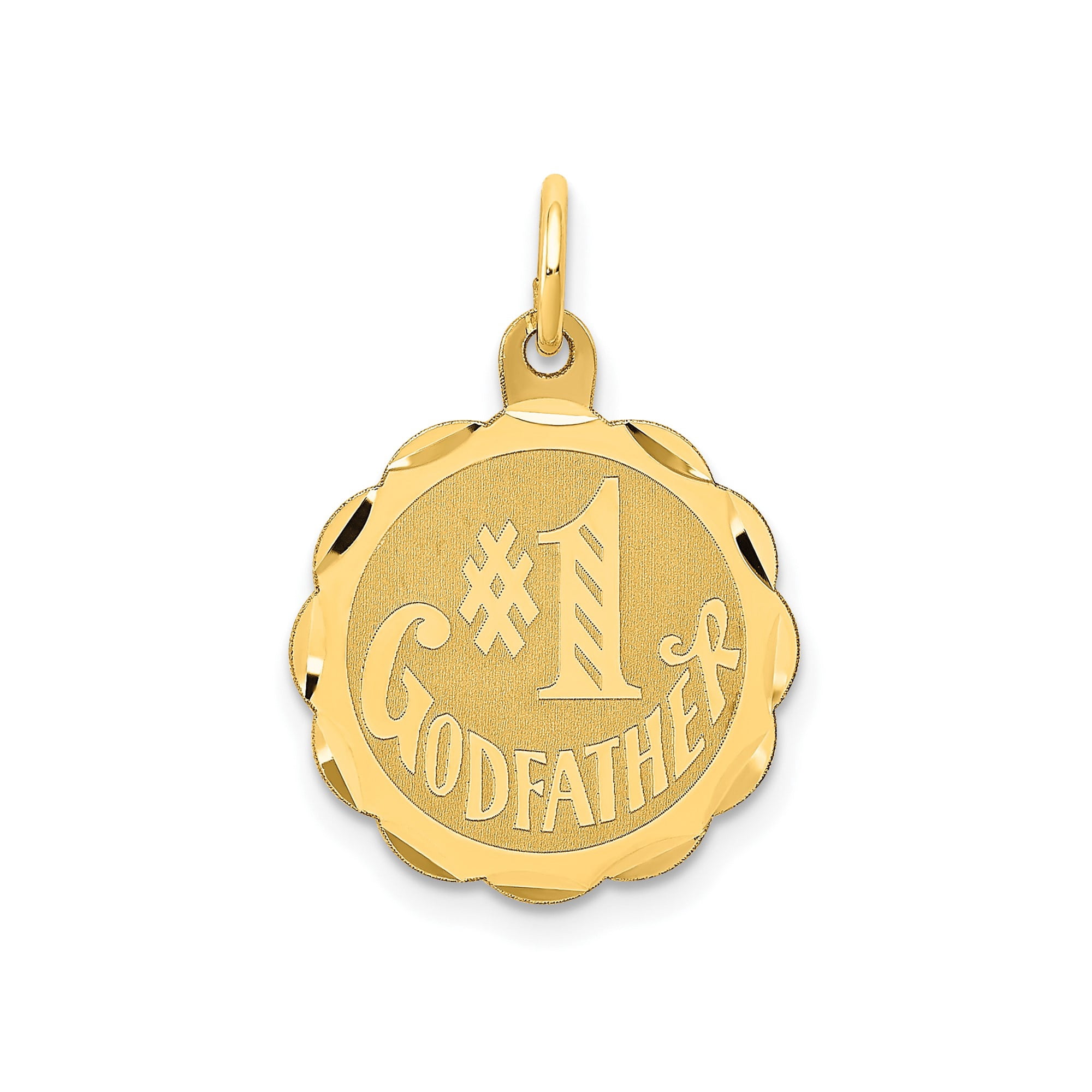 14k Yellow Gold Godfather Pendant for Men, Scalloped Edge Round ...