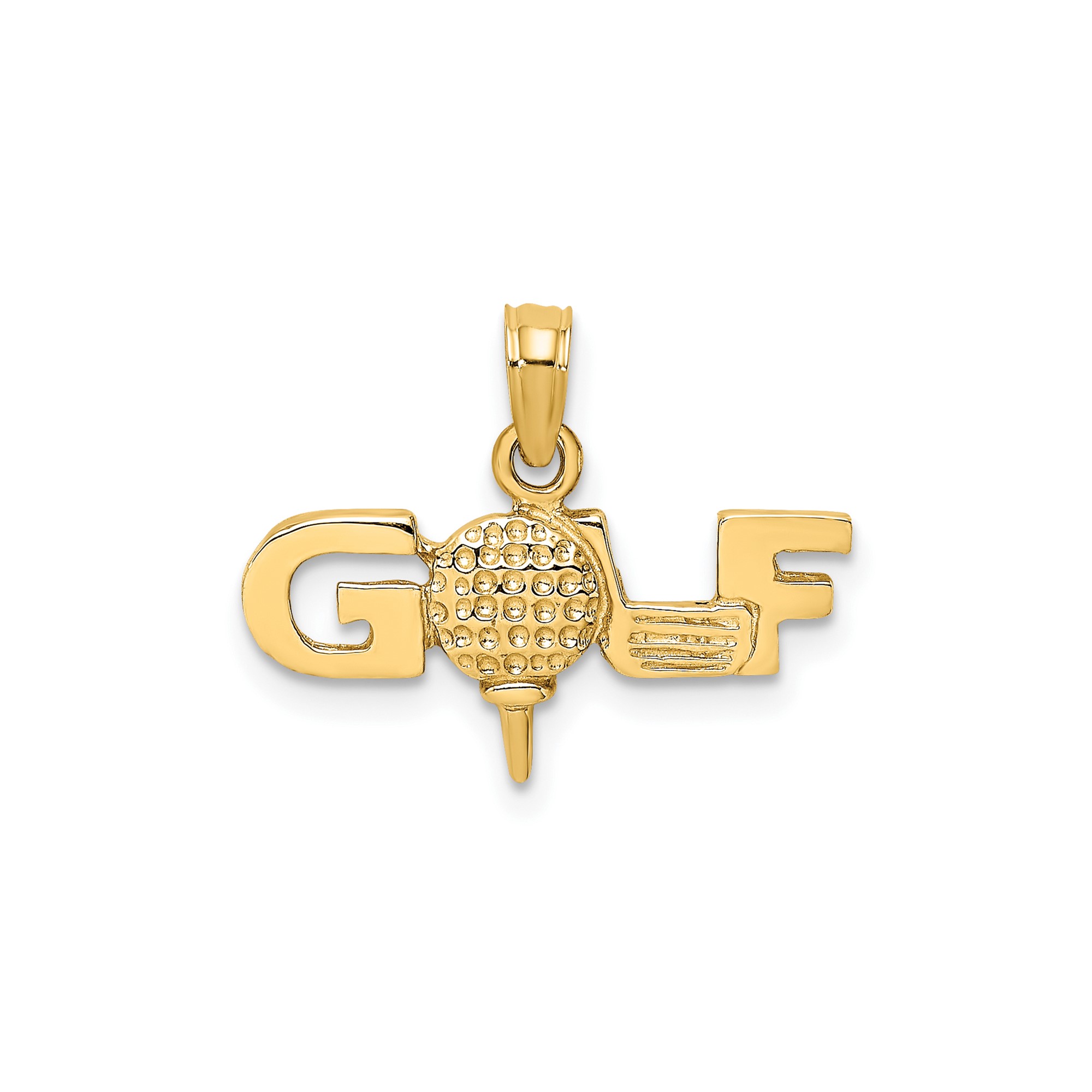 14k Yellow Gold Golf Pendant for Men and Women, Textured Ball and Tee ...