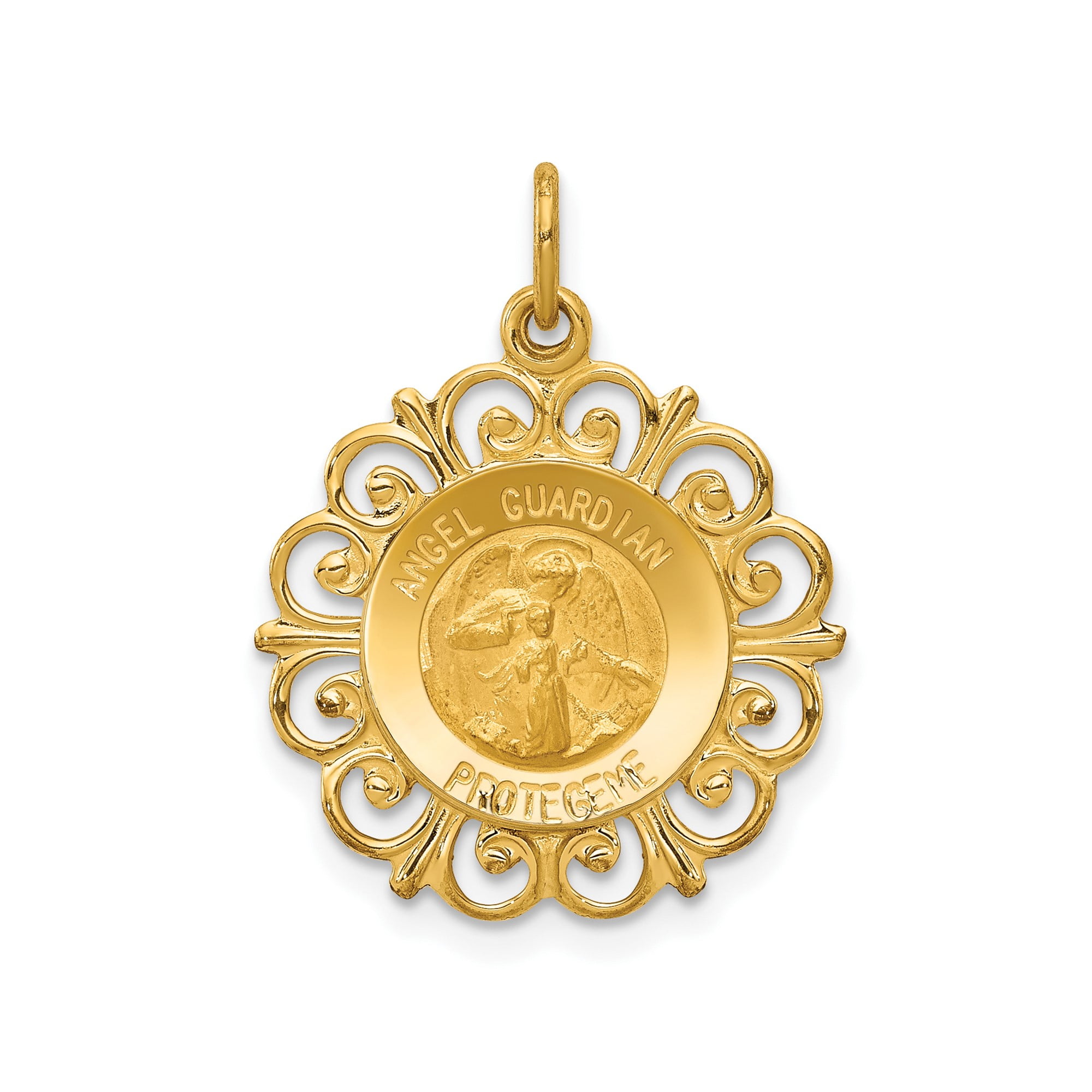 14k Yellow Gold Guardian Angel Pendant for Women with Filigree Edges ...