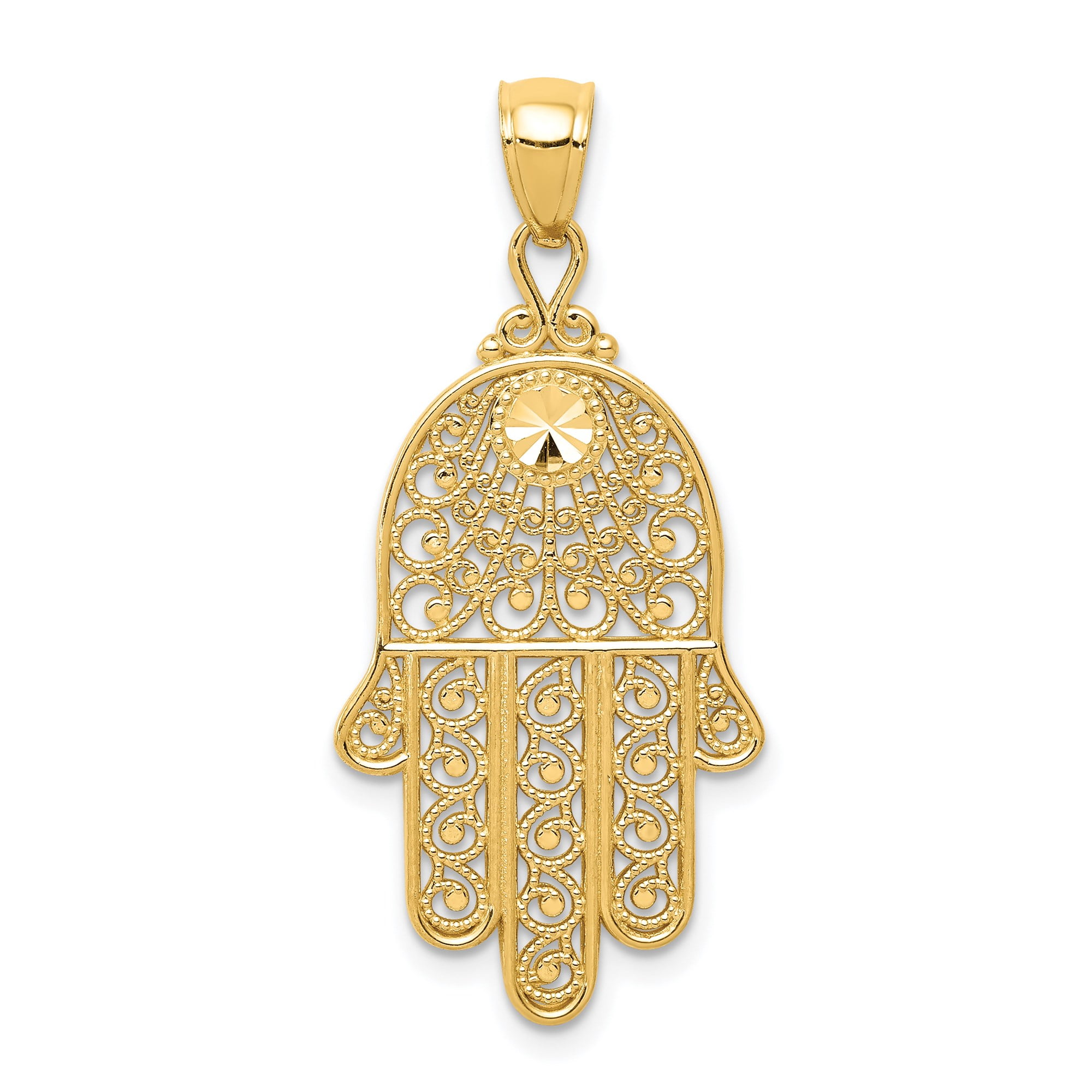14k Yellow Gold Hamsa Hand Pendant for Women with Radiating Star ...