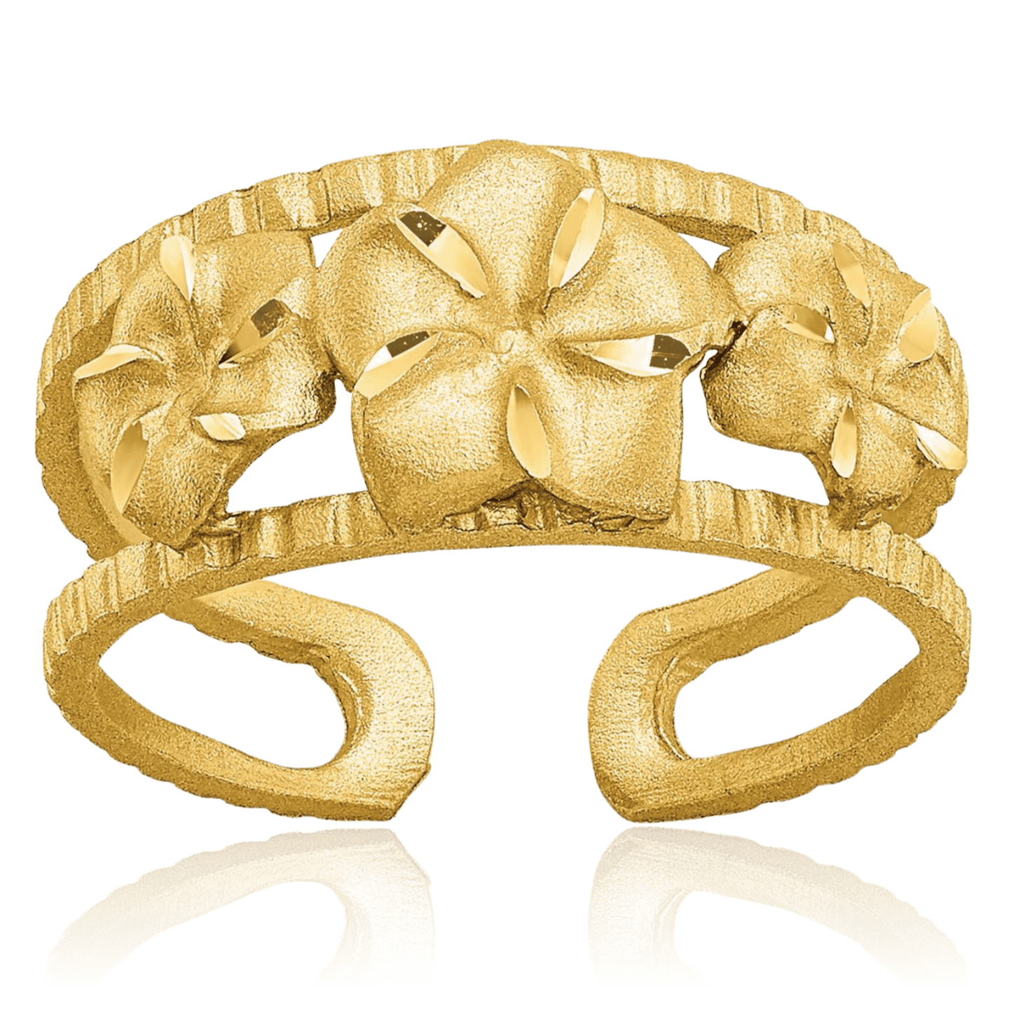14K Solid Yellow Gold Hawaiian Plumeria Flower Adjustable Toe Ring Open ...