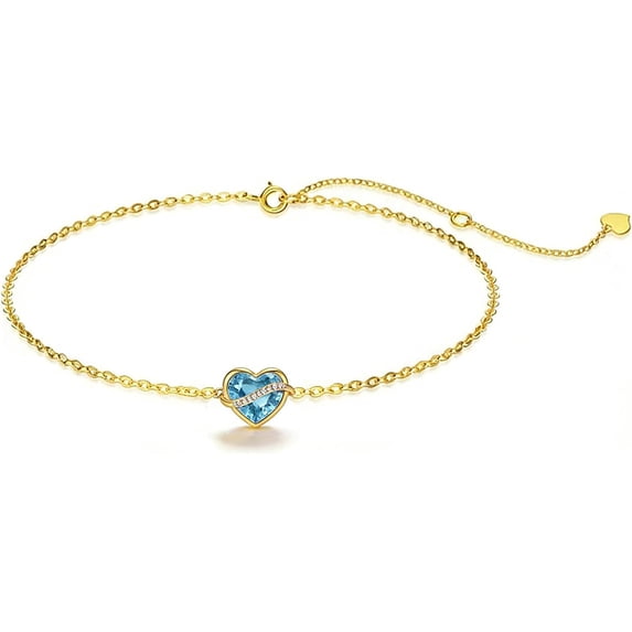 14k Yellow Gold Heart Birthstone Bracelet for Women, 5mm Created ...