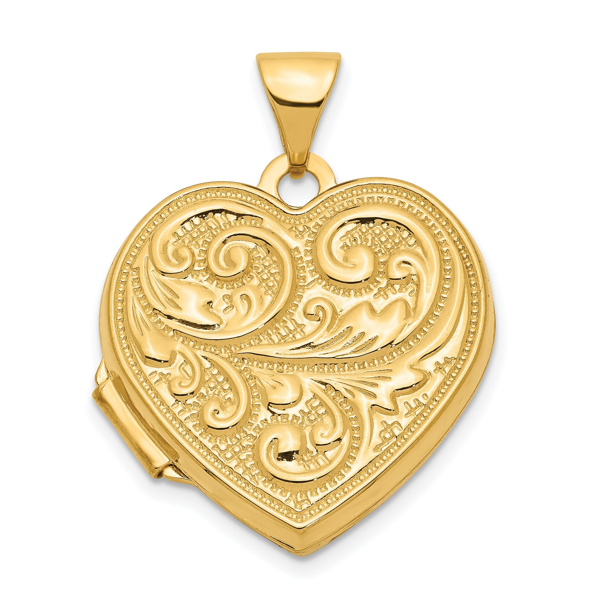 14k Yellow Gold Heart Locket Pendant for Women with Floral Scroll ...
