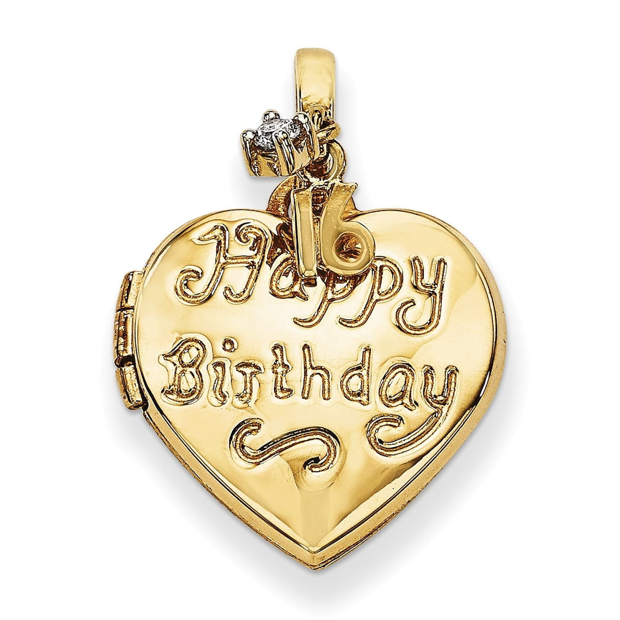 14k Yellow Gold Heart Locket Pendant for Women with Happy Birthday ...