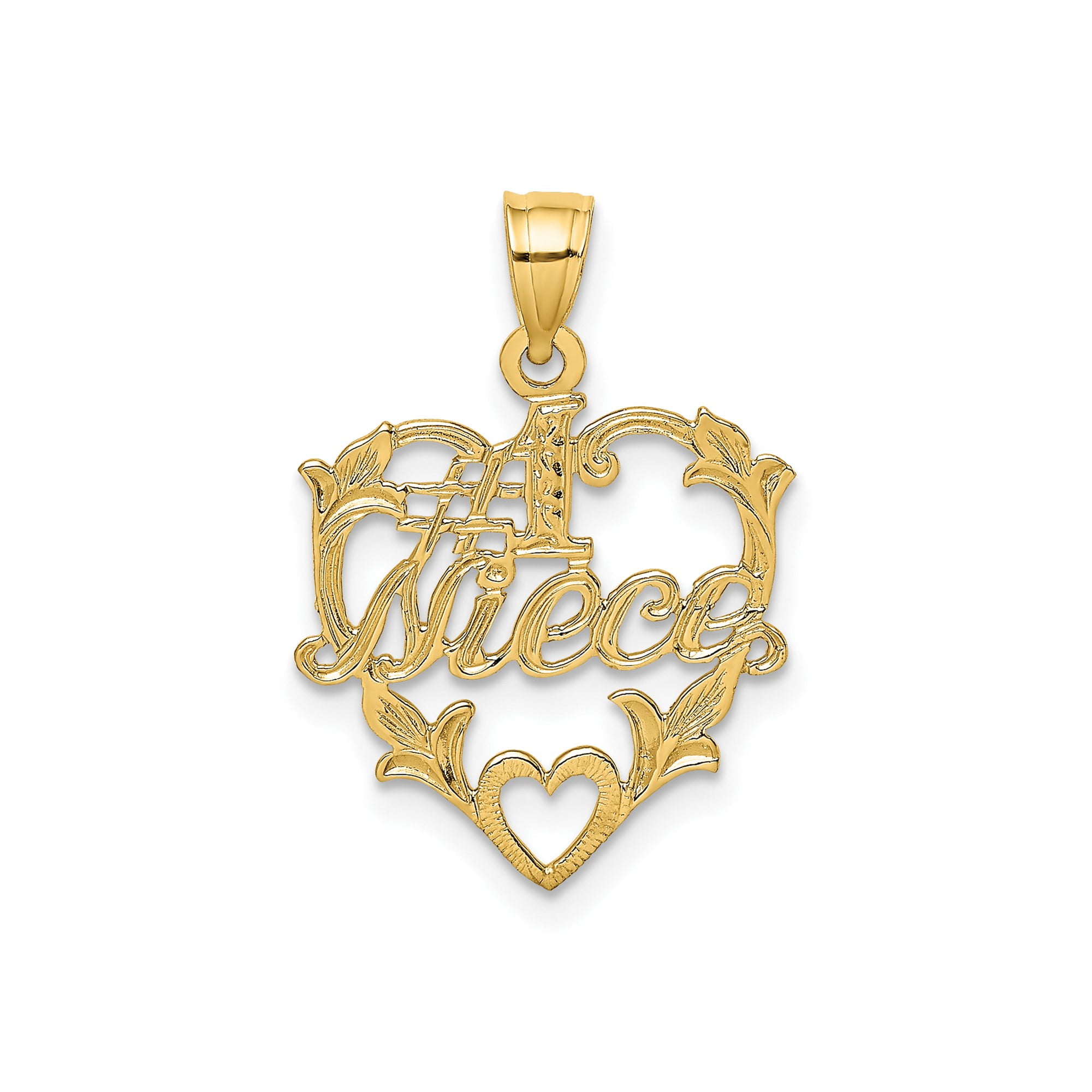 14k Yellow Gold Heart Pendant with Floral Accents, Number 1 Niece ...