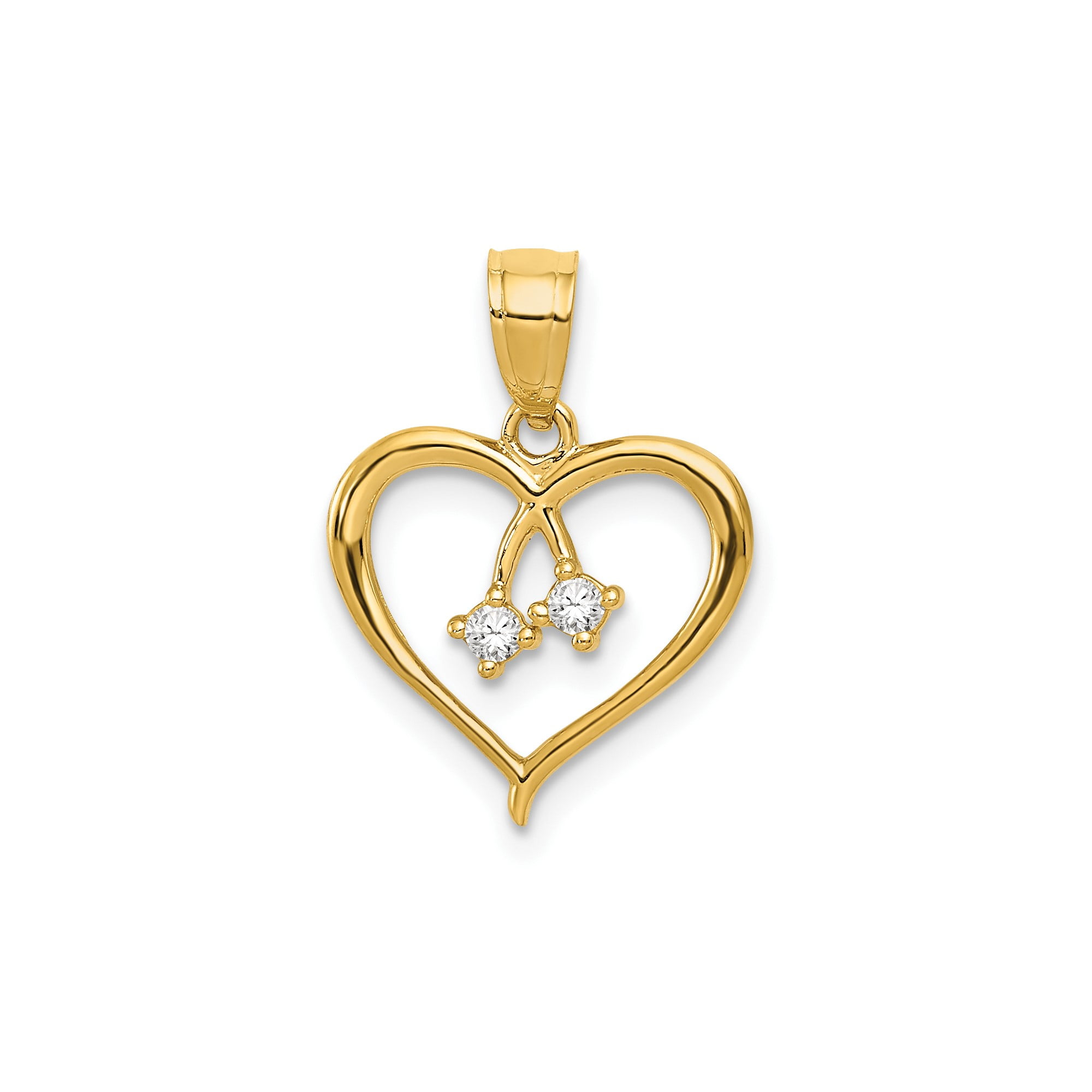 14k Yellow Gold Heart Pendant Necklace with Dangling Cubic Zirconia ...