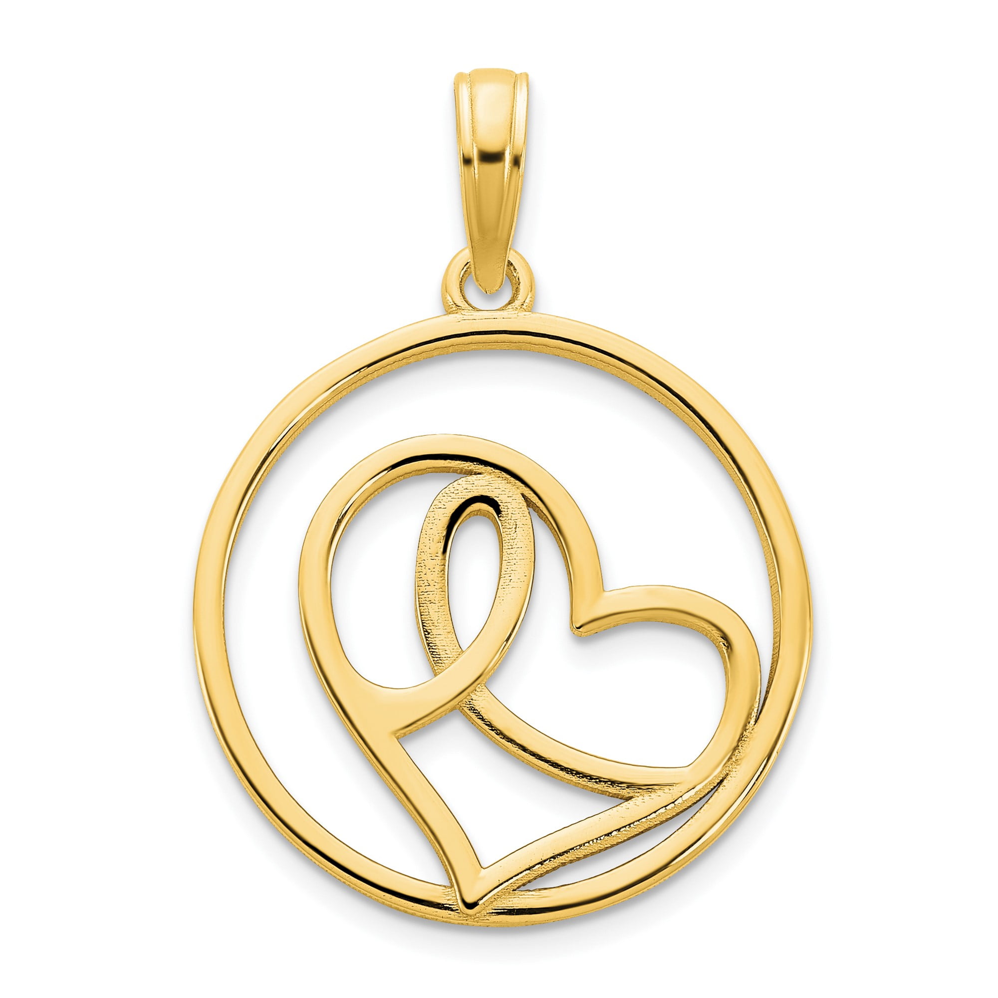 14k Yellow Gold Heart Pendant for Women, Abstract Open Loop in Circle ...