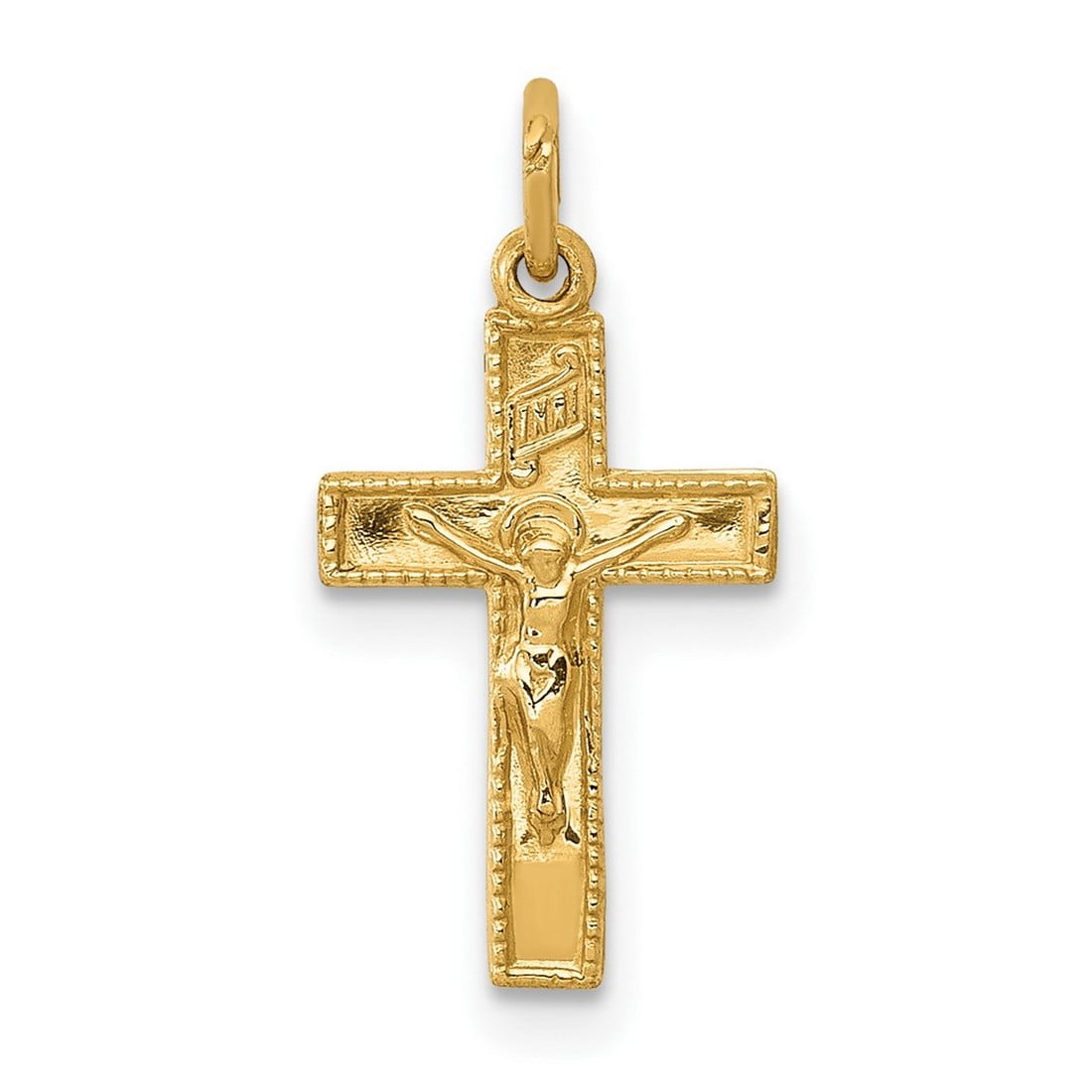 14k Yellow Gold Hollow Polished INRI Crucifix Charm Pendant Necklace ...