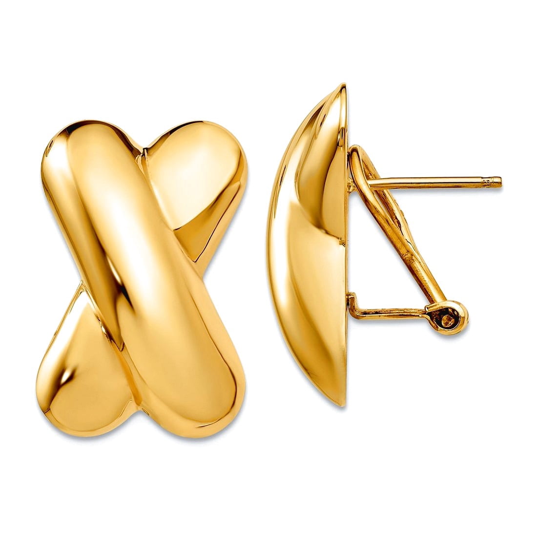 14k Yellow Gold Hollow Polished X Omega Back Post Earrings 22x15mm Wide ...
