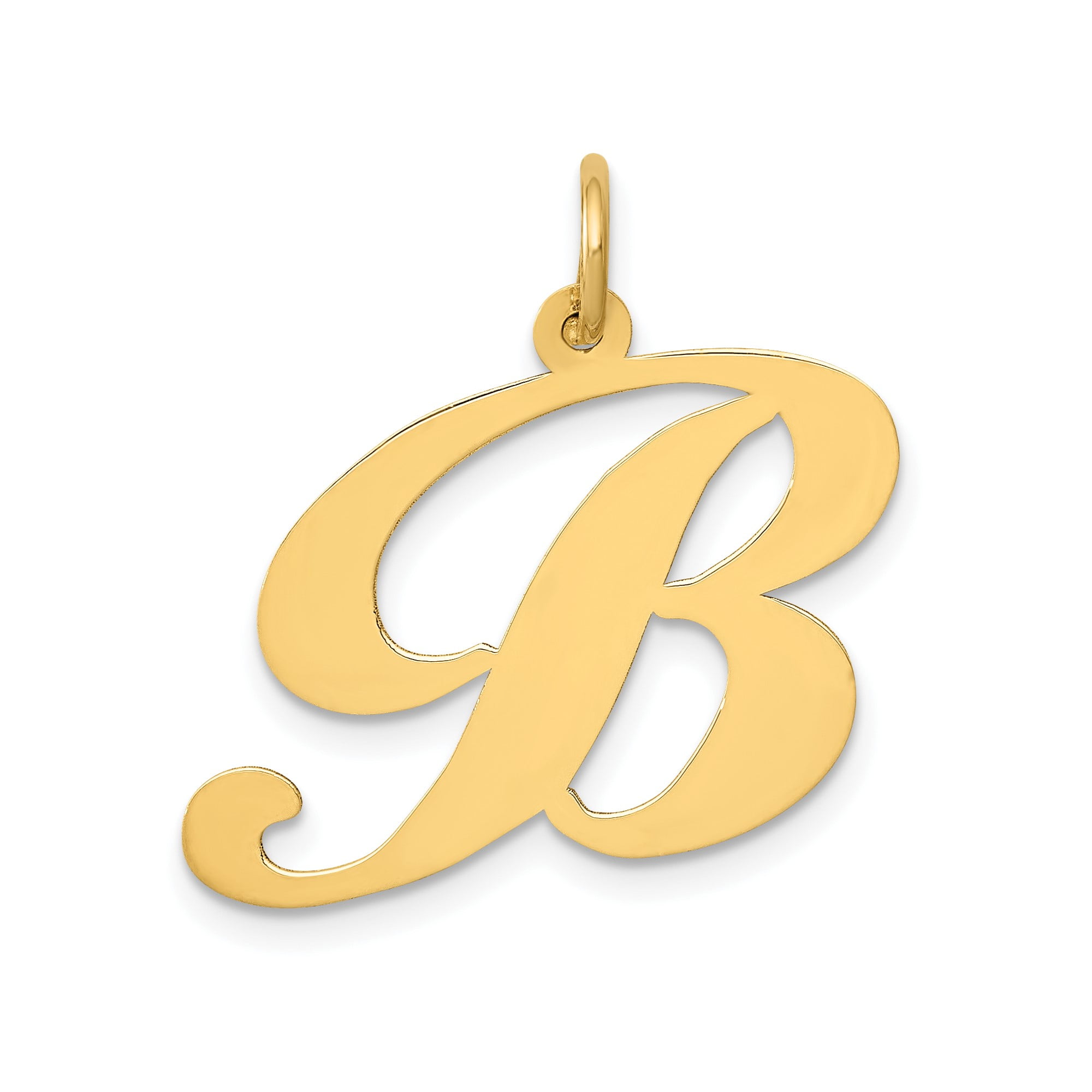 14k Yellow Gold Initial B Pendant for Women, Polished Script Letter ...