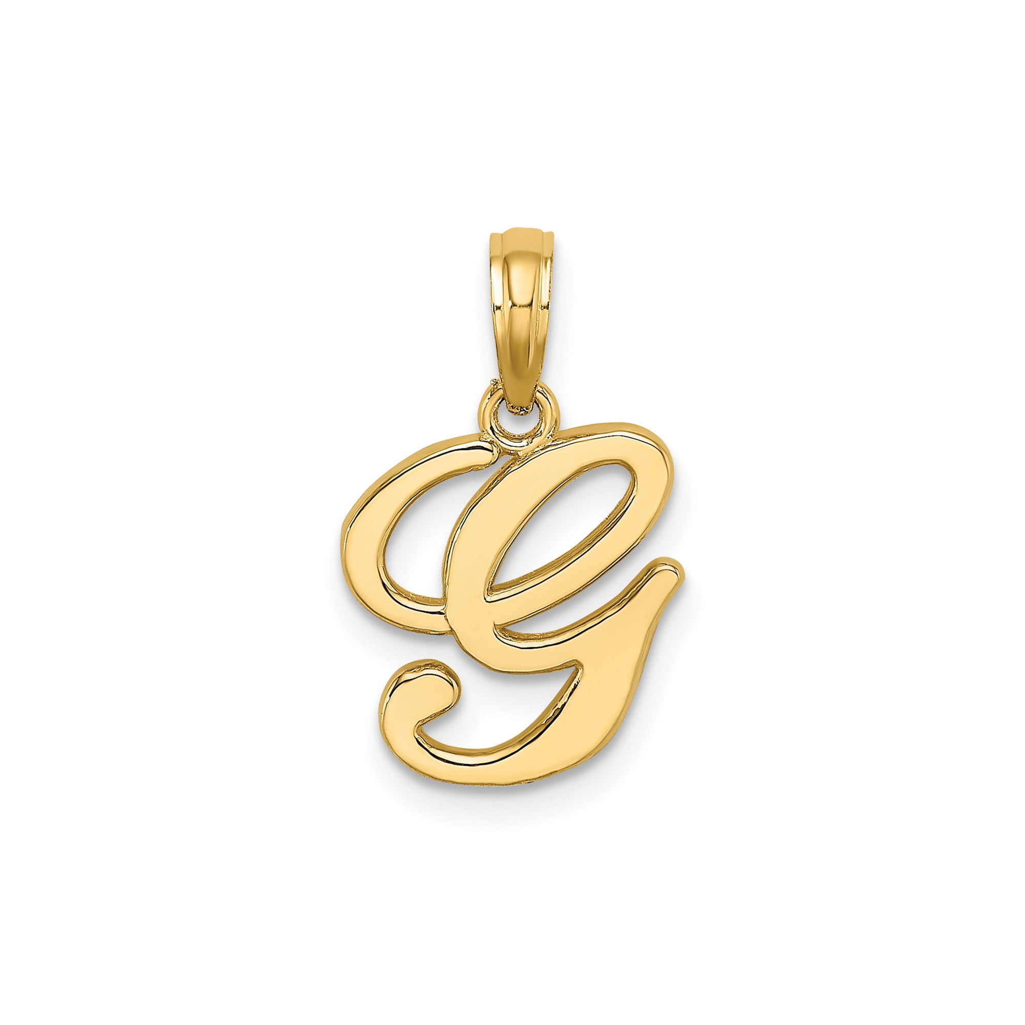 14k Yellow Gold Initial G Pendant for Women, Polished Cursive Letter ...