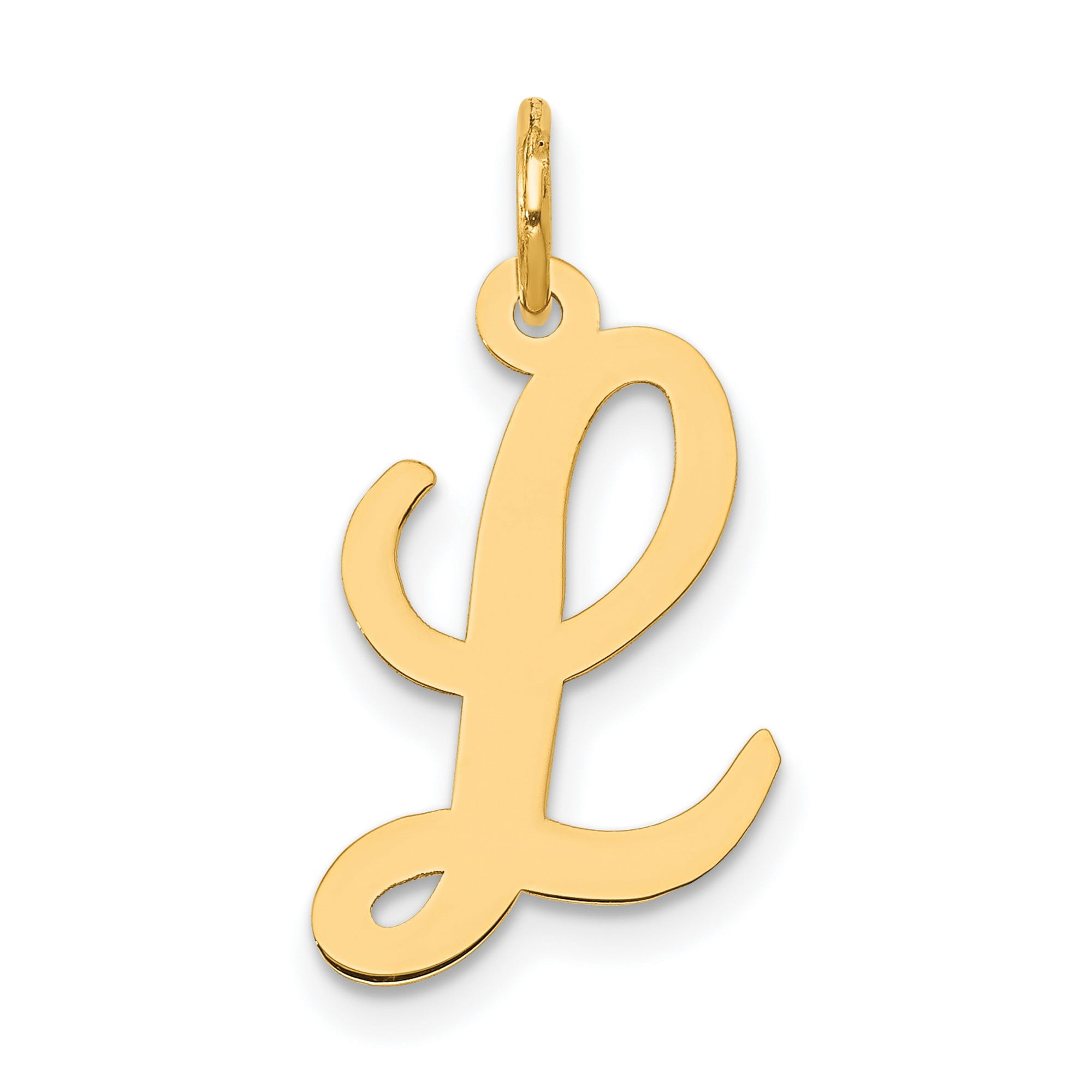 14k Yellow Gold Initial L Pendant for Women, Polished Script Letter ...