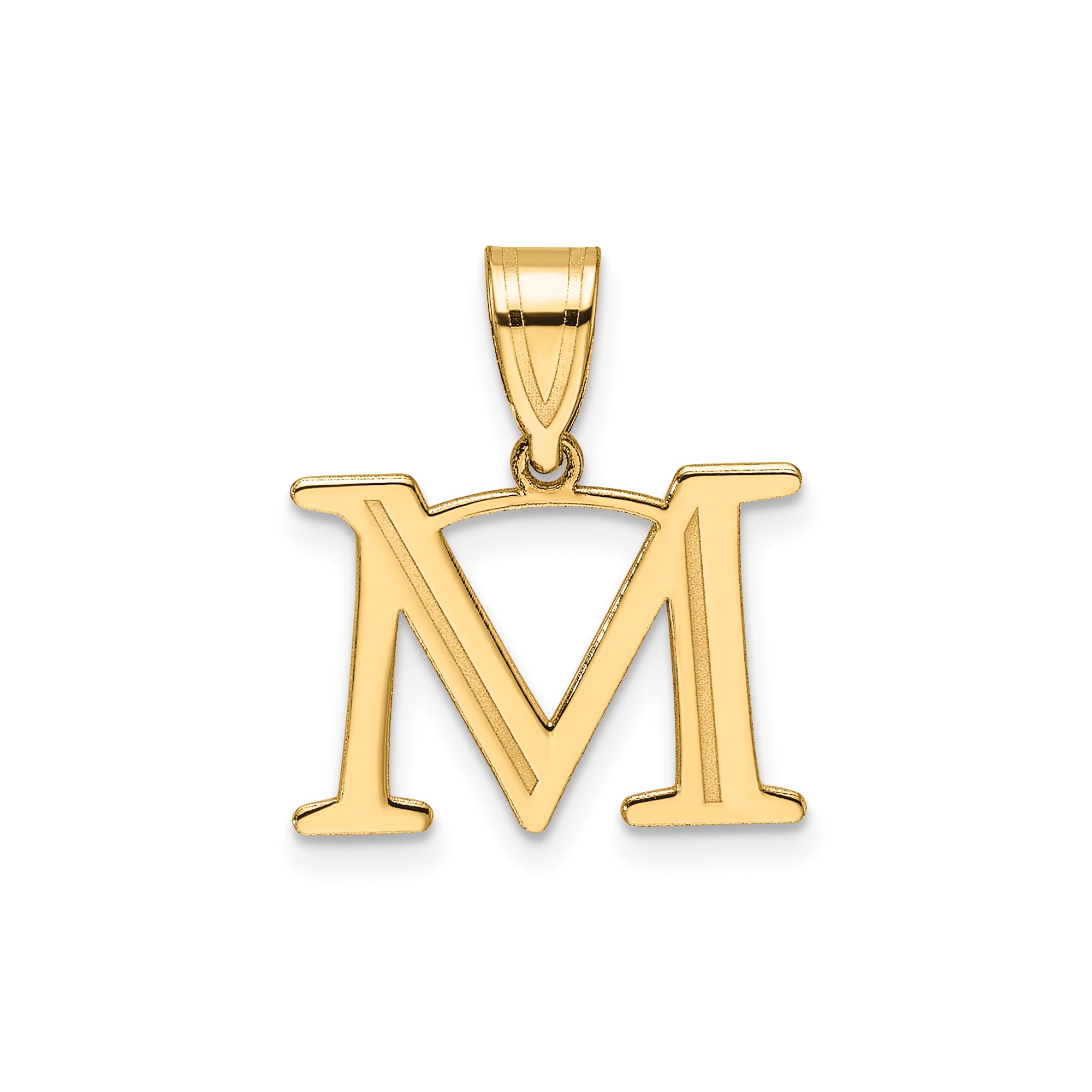 14k Yellow Gold Initial M Pendant for Women or Unisex, Polished Block ...