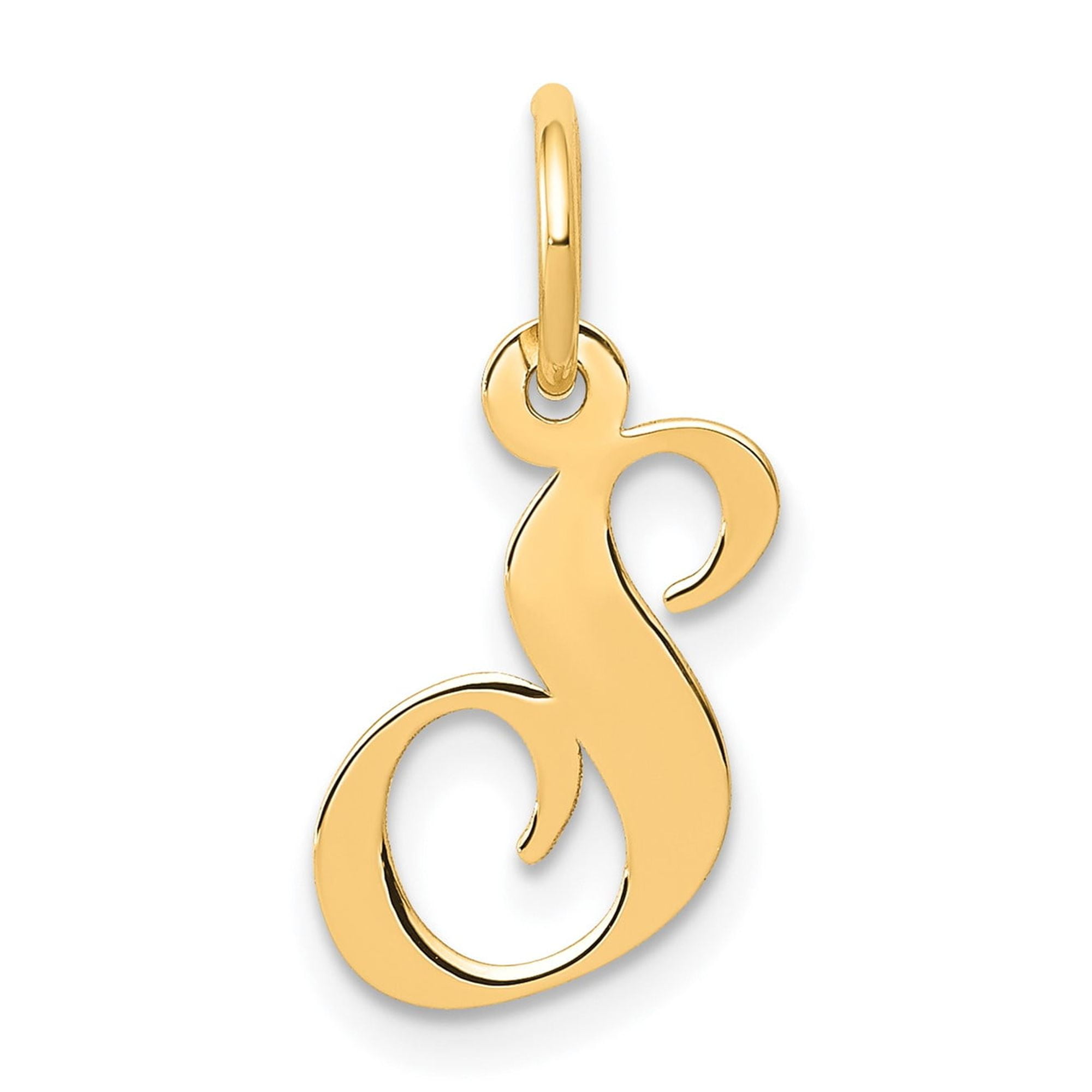 14k Yellow Gold Initial S Pendant for Women, Polished Cursive Script ...