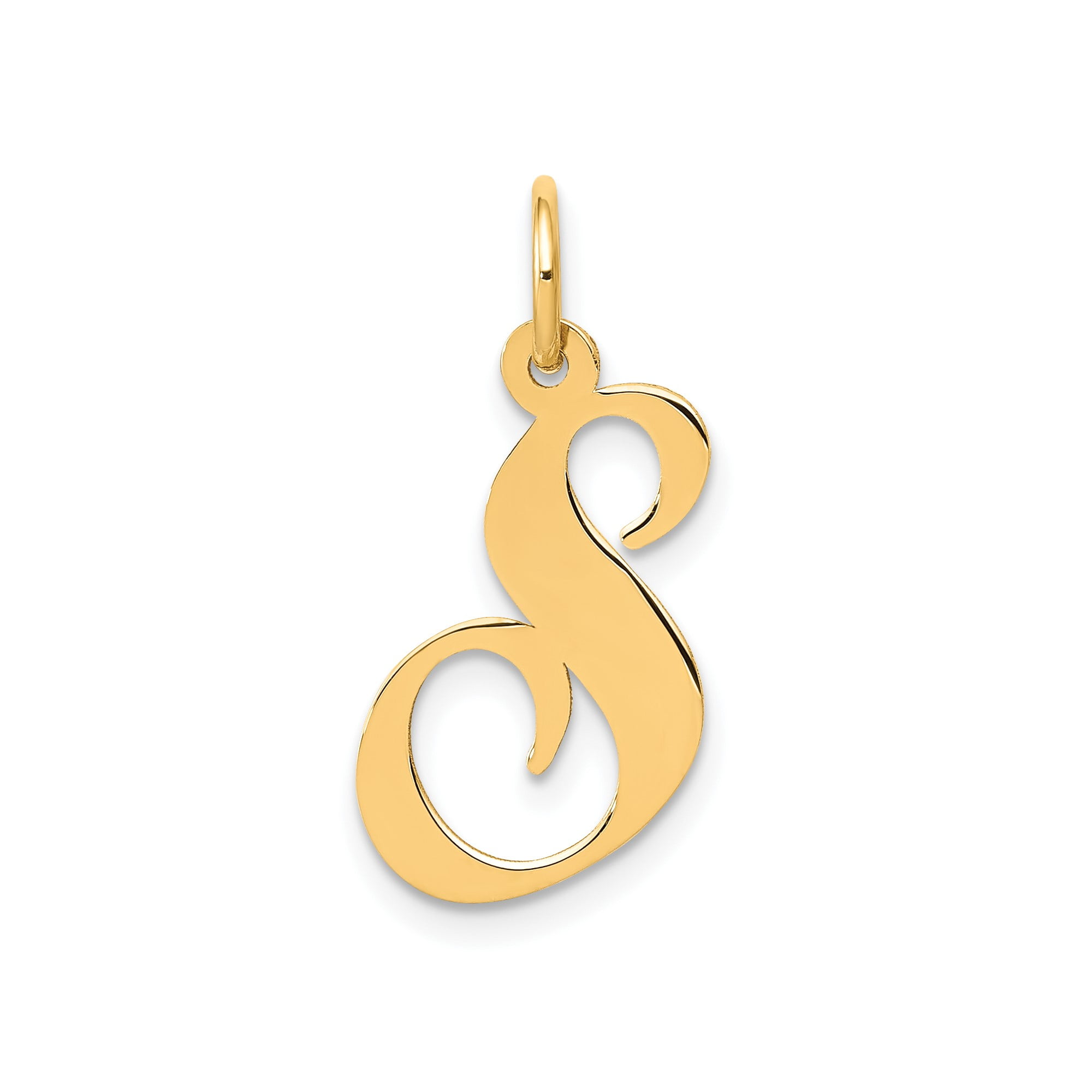 14k Yellow Gold Initial S Pendant for Women, Polished Script Letter ...