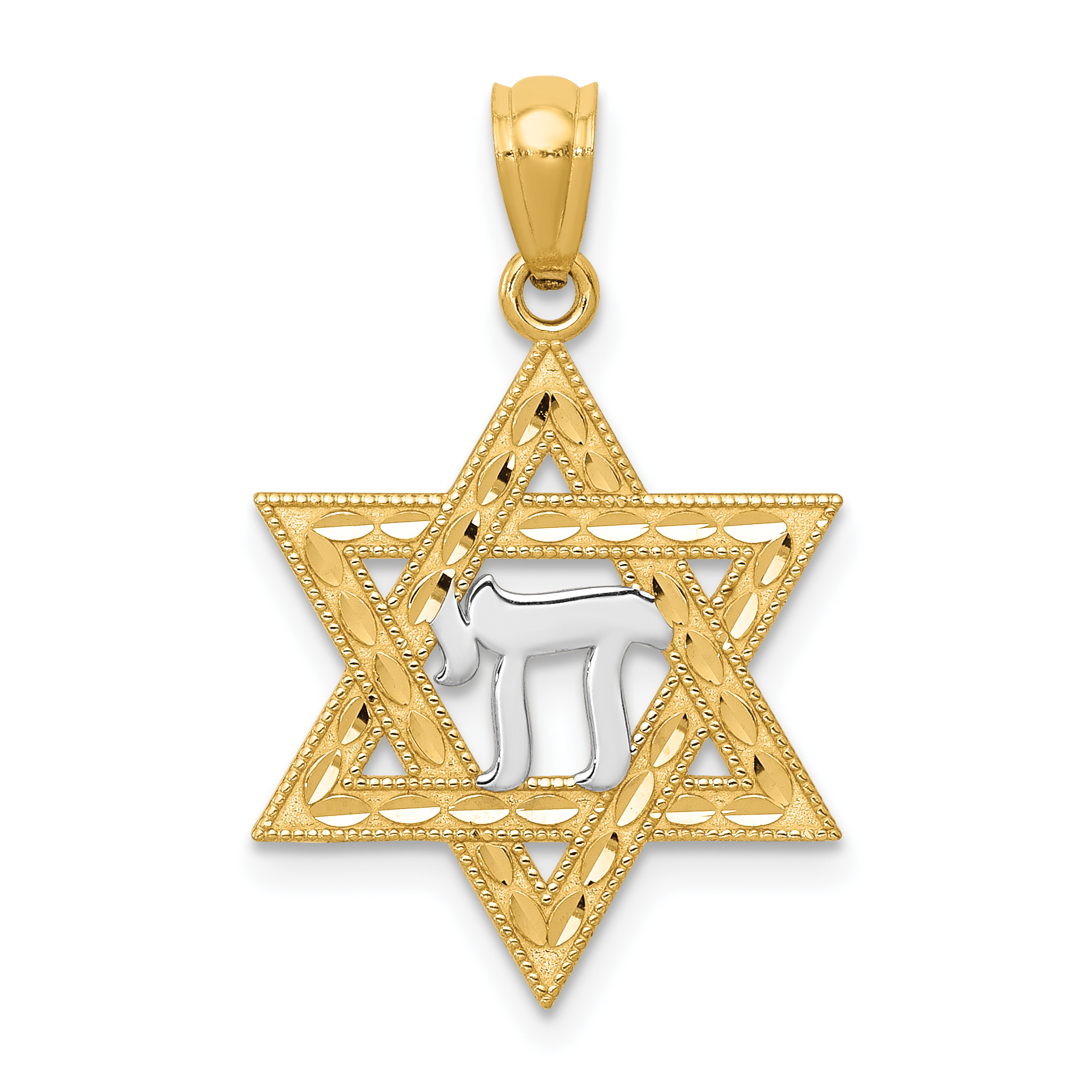 14k Yellow Gold Jewish Jewelry Star Of David Chai Pendant Charm ...