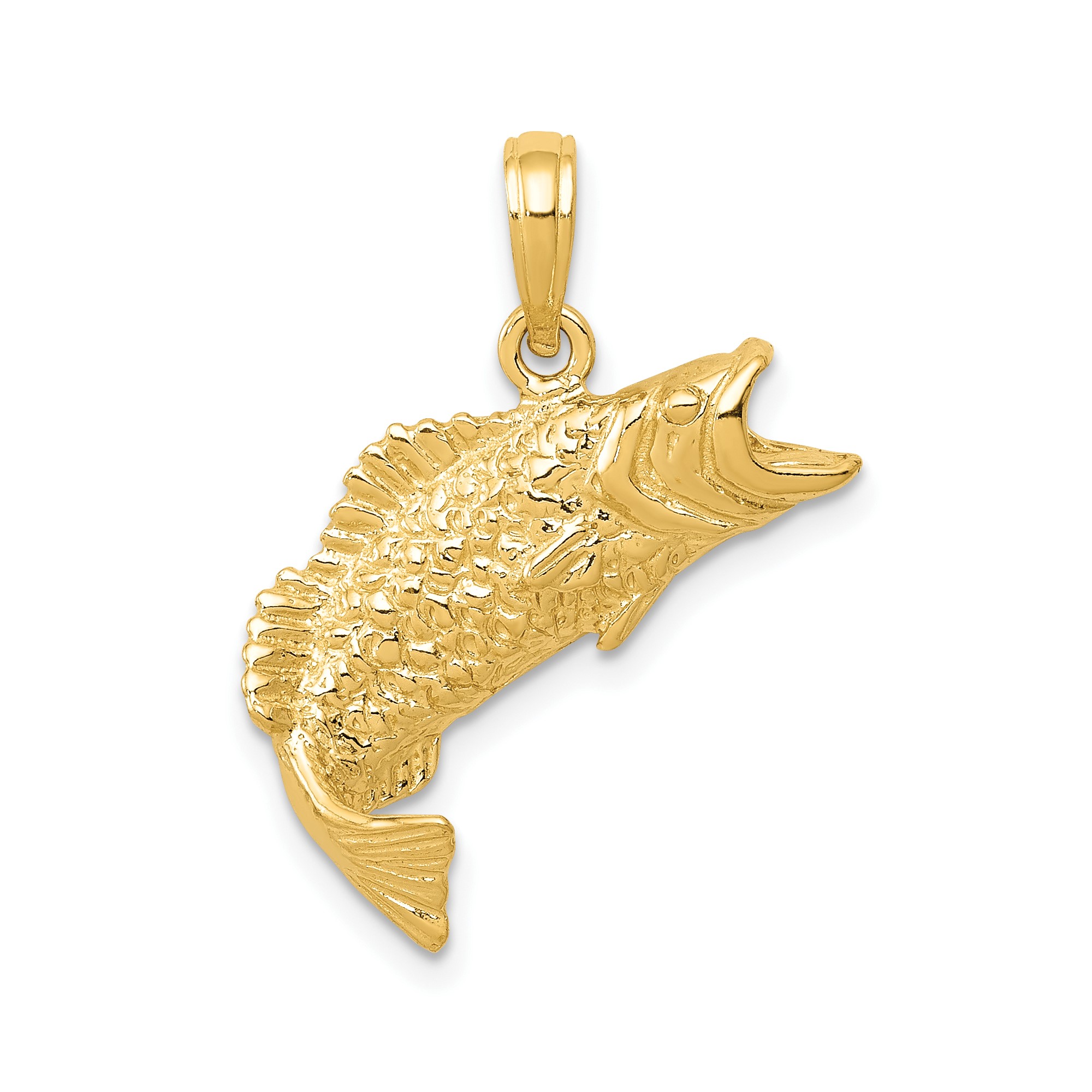 14k Yellow Gold Jumping Bass Pendant for Men and Women, Outdoor Nature ...