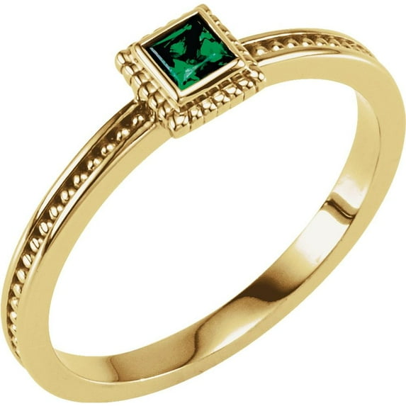 14k Yellow Gold Lab-Grown Emerald Stackable Family Fashion Ring Fine ...