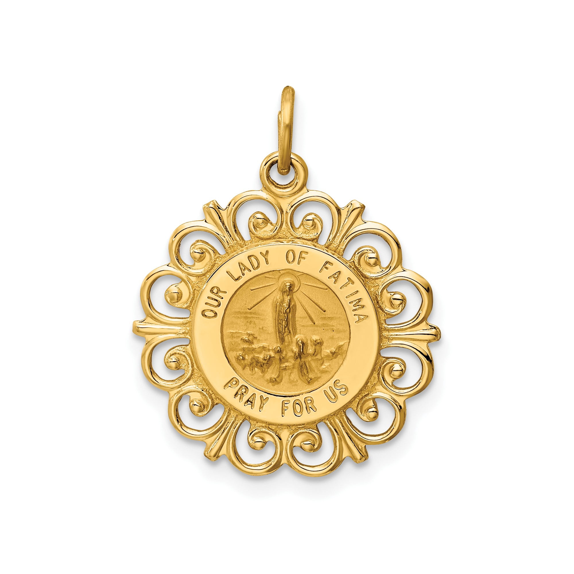 14k Yellow Gold Our Lady of Fatima Medal Pendant for Women with Pray ...