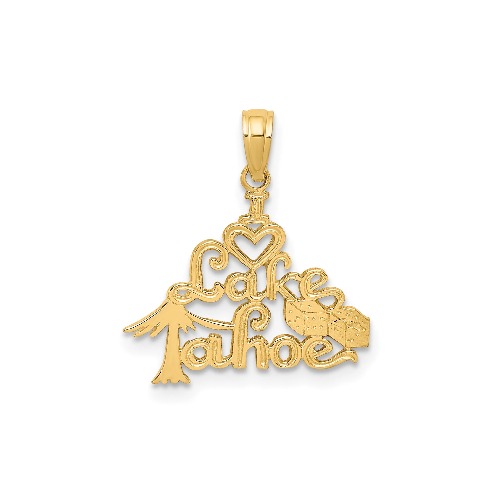 14k Yellow Gold Lake Tahoe Pendant for Women or Unisex with Heart, Dice ...