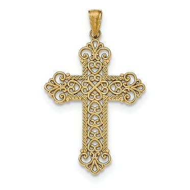14k Yellow Gold Cross Pendant Necklace for Men and Women with Matte ...