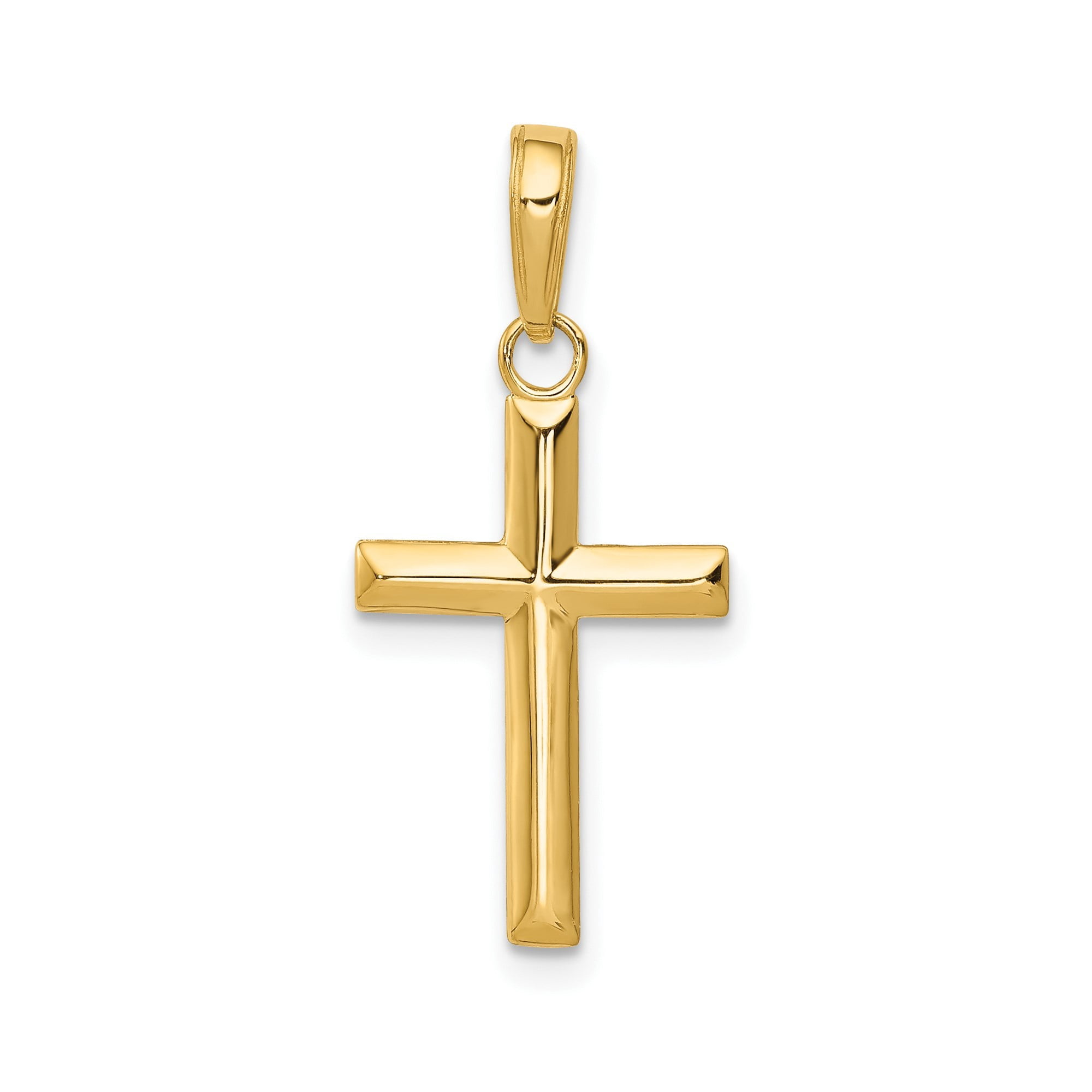 14k Yellow Gold Latin Cross Pendant for Men and Women Classic Beveled ...