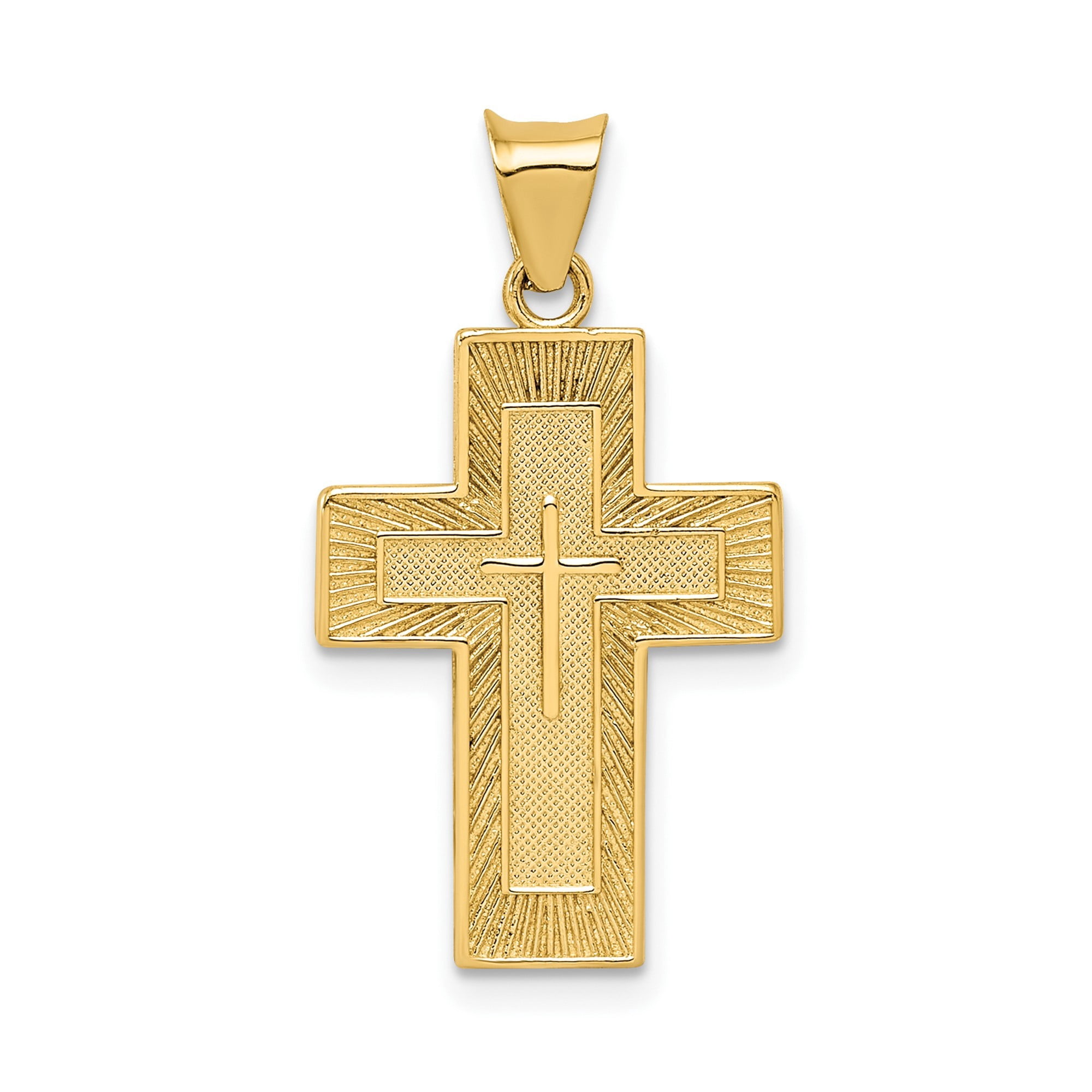 14k Yellow Gold Layered Latin Cross Pendant Necklace with Textured ...
