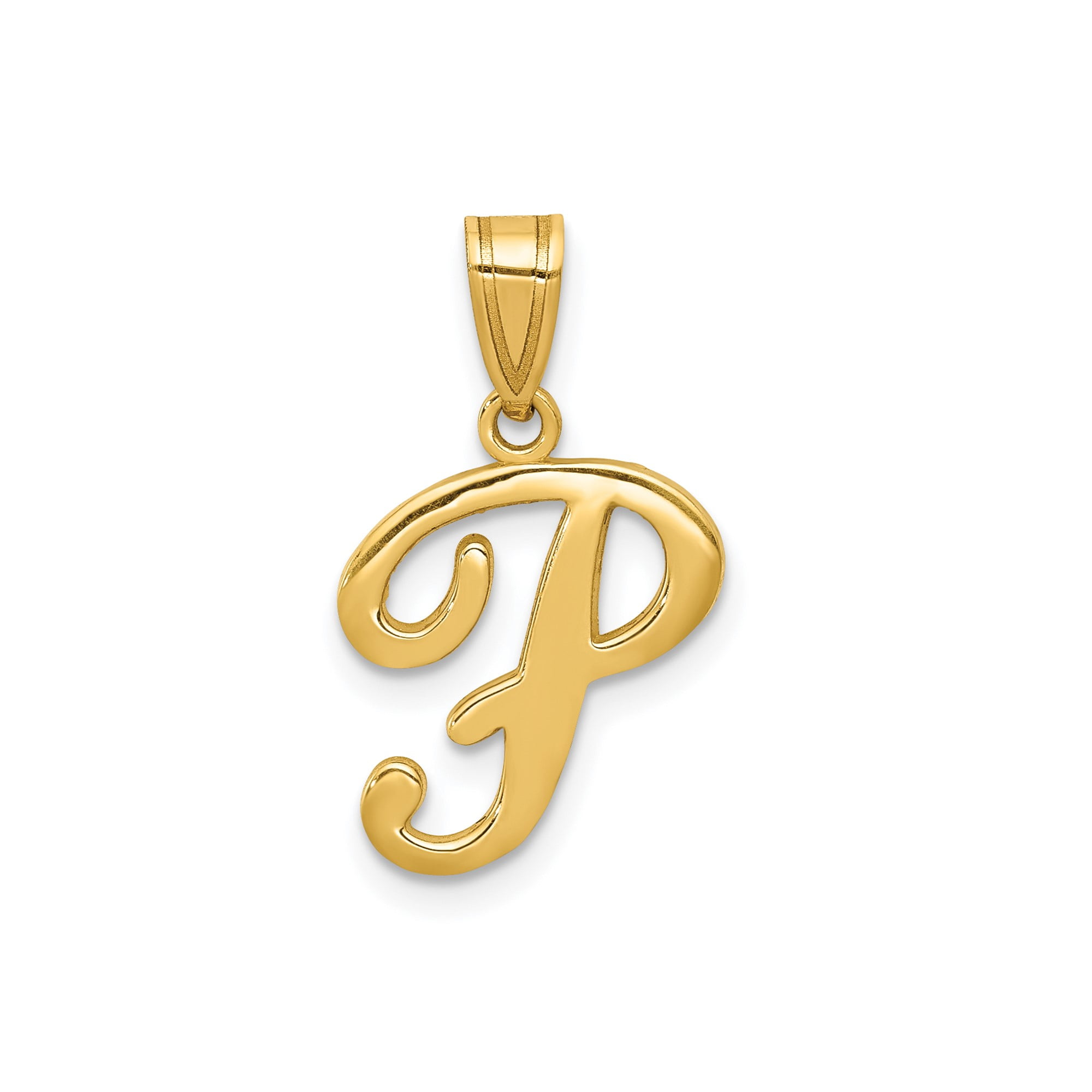 14k Yellow Gold Letter P Pendant Script Initial Charm for Women or ...