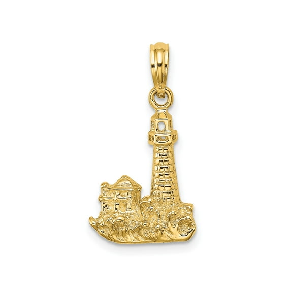 14k Yellow Gold Lighthouse Pendant with Coastal Scene and Waves ...