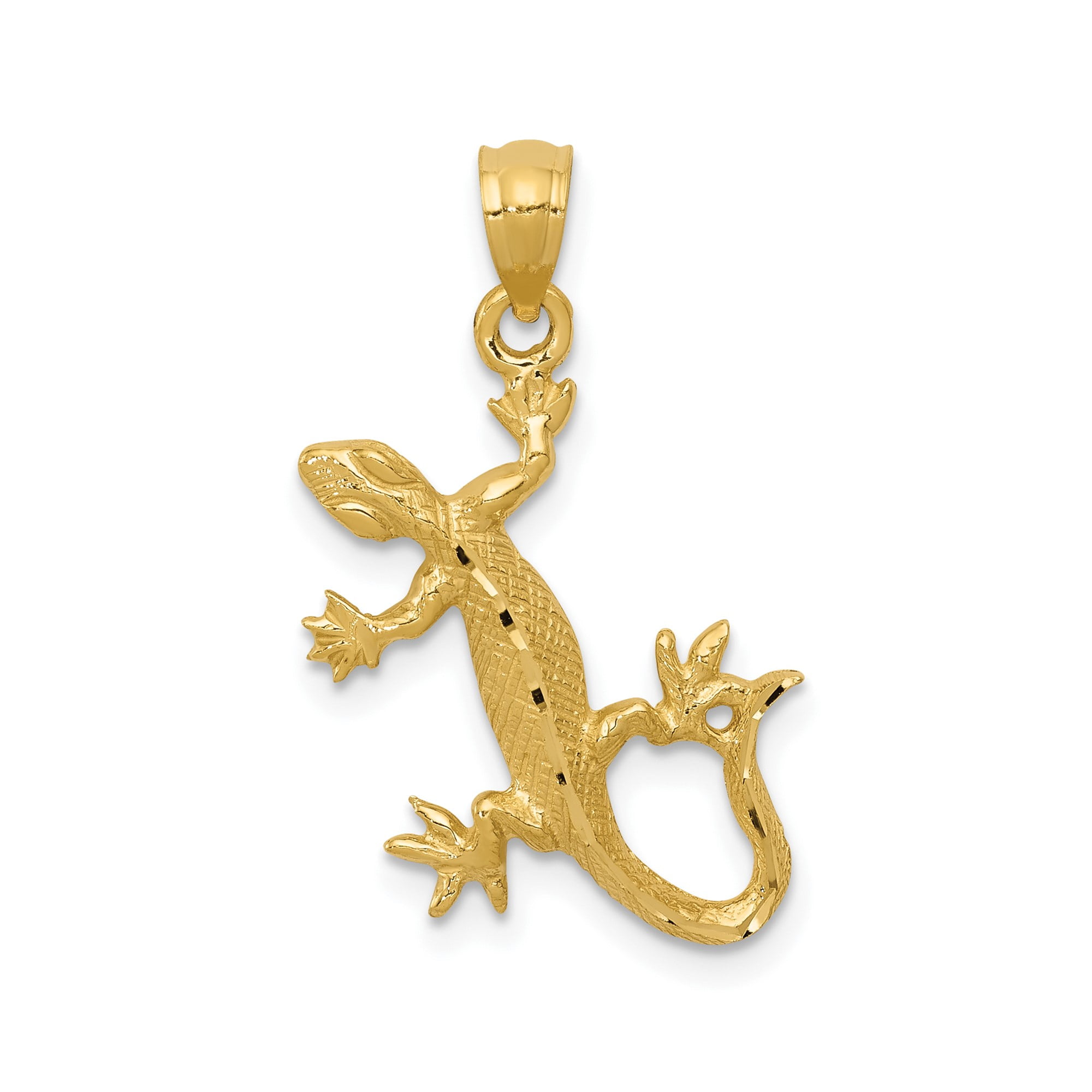 14k Yellow Gold Lizard Pendant for Men and Women, Textured Gecko Charm ...
