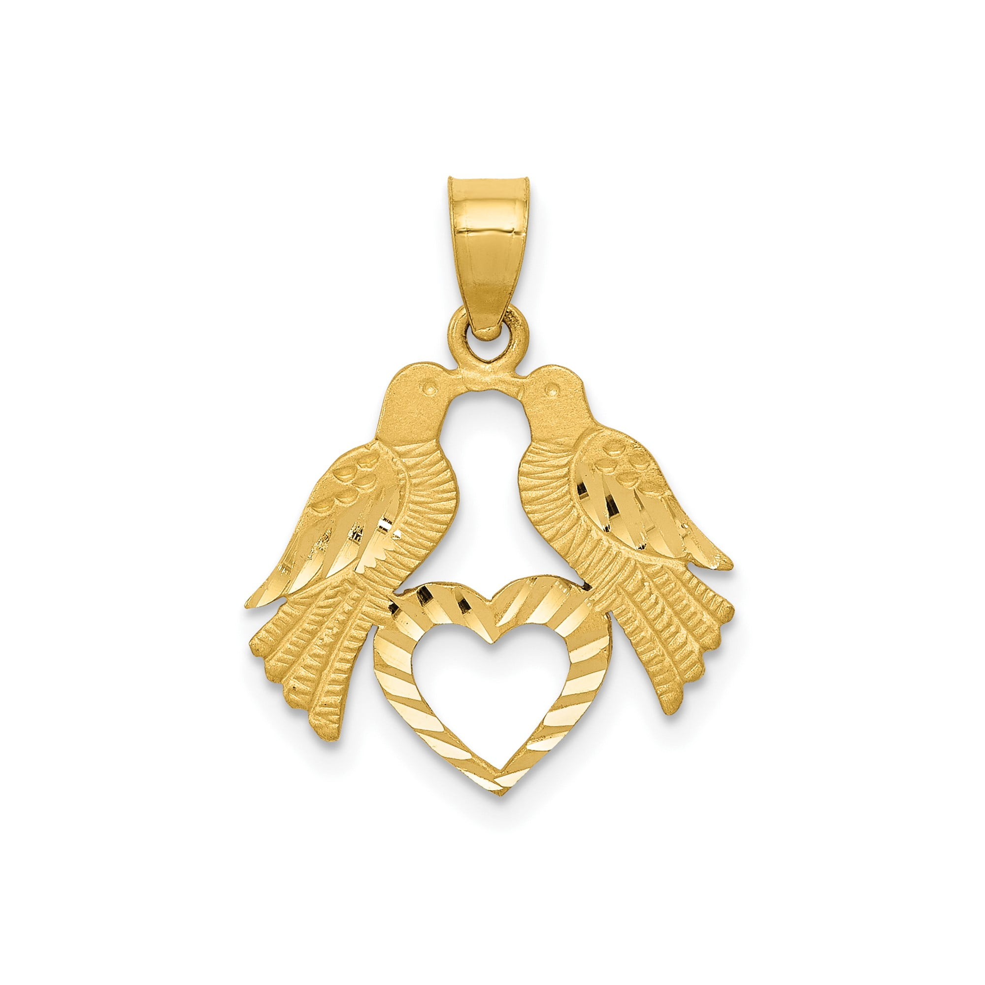 14k Yellow Gold Lovebird Heart Pendant Charm, Unisex, Jewelry Stores ...