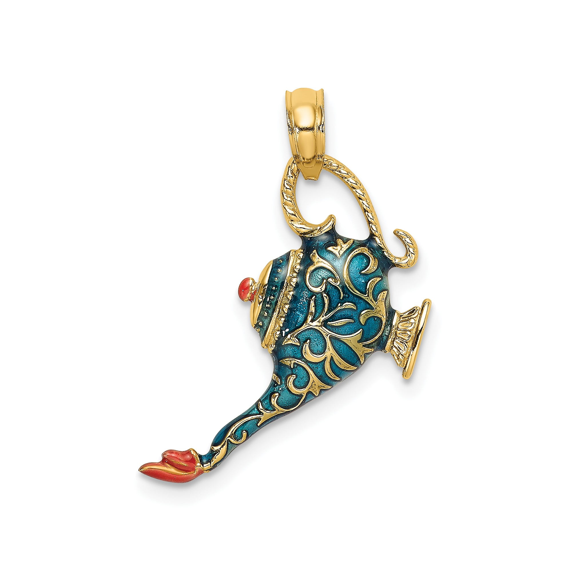 14k Yellow Gold Magic Lamp Pendant with Enamel Accents, Middle Eastern ...