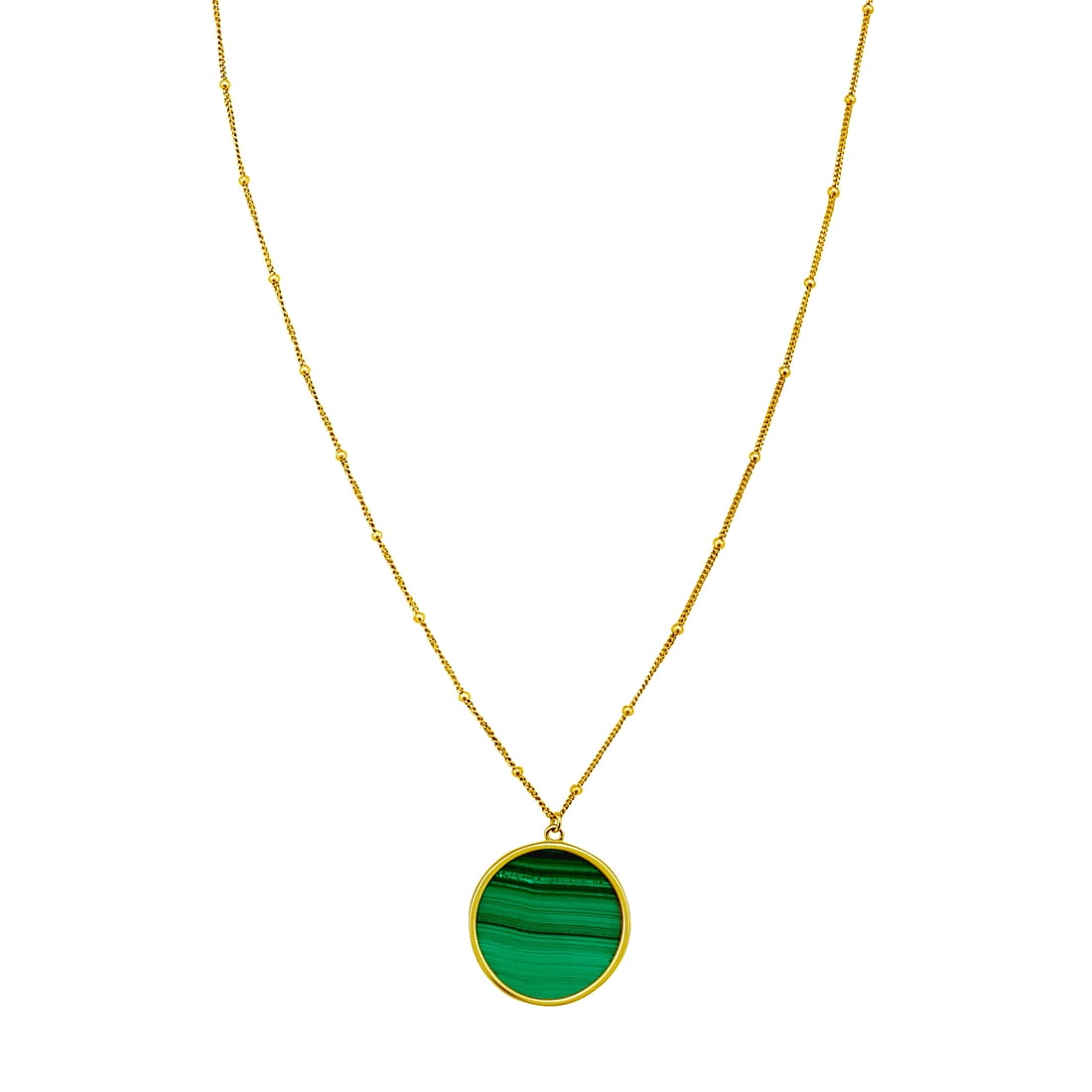 14k Yellow Gold Malachite Inlay Circle Polished Necklace With Spring ...
