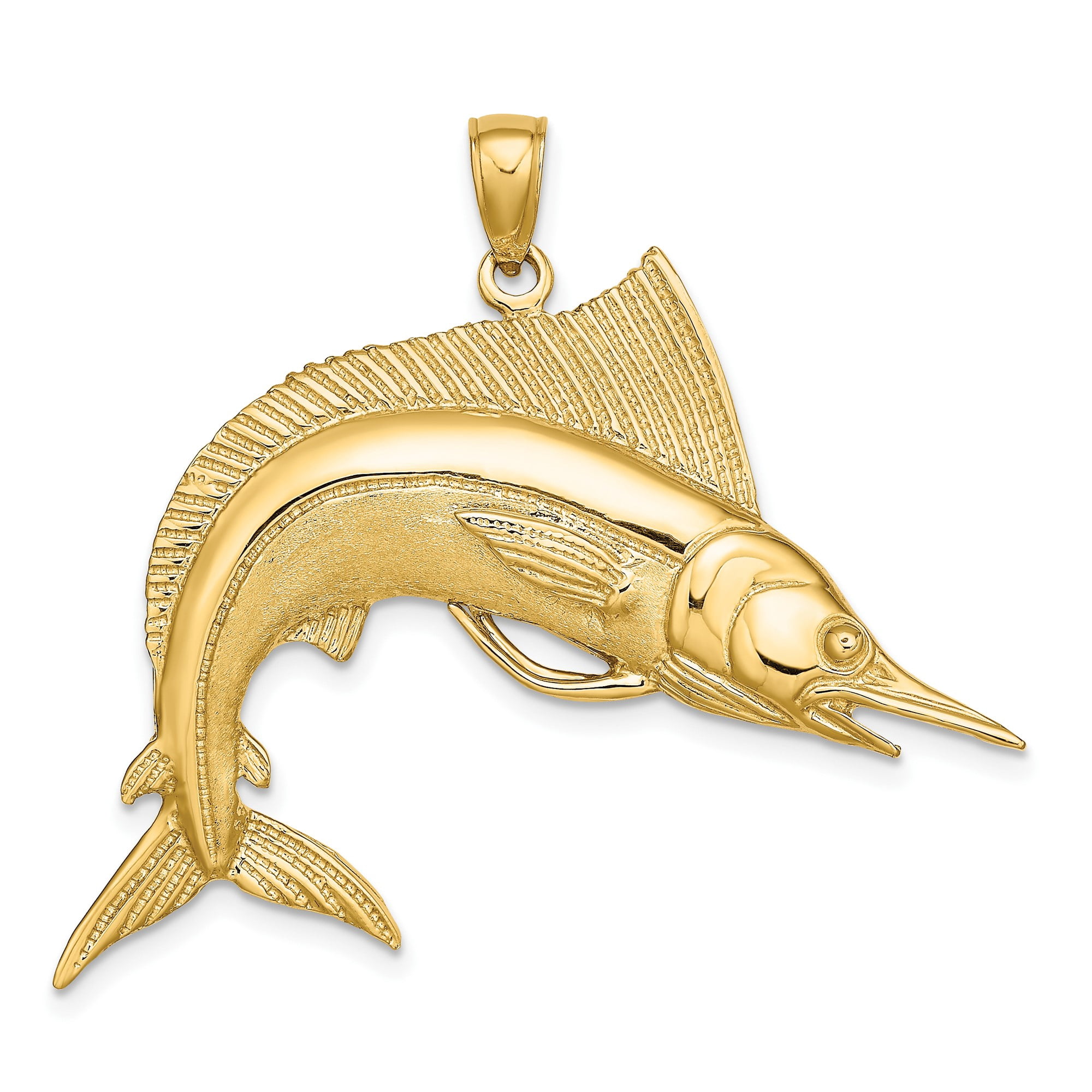 14k Yellow Gold Marlin Pendant for Men or Unisex, Nautical Ocean Symbol ...