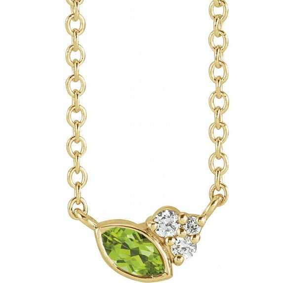 14k Yellow Gold Marquise Shape Peridot and .03 cttw Diamond Necklace ... 14k Yellow Gold Marquise Shape Peridot and .03 cttw Diamond Necklace ...
