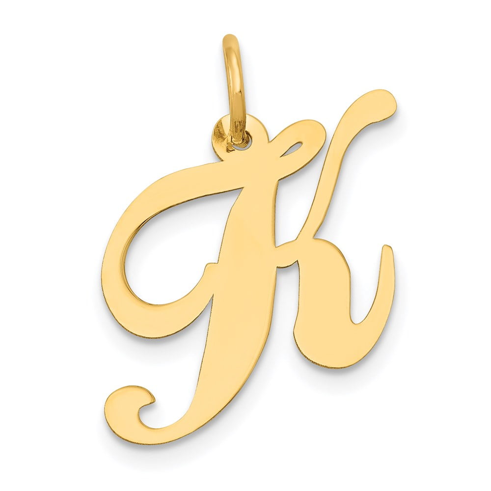 14k Yellow Gold Medium Fancy Script Initial K Charm Pendant Fine ...