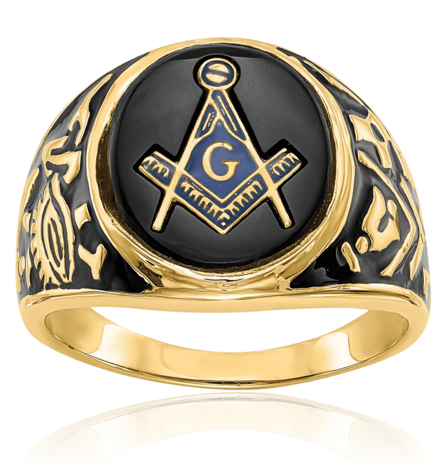 14K Solid Yellow Gold Mens Black Oval Onyx Master Mason Signet ...